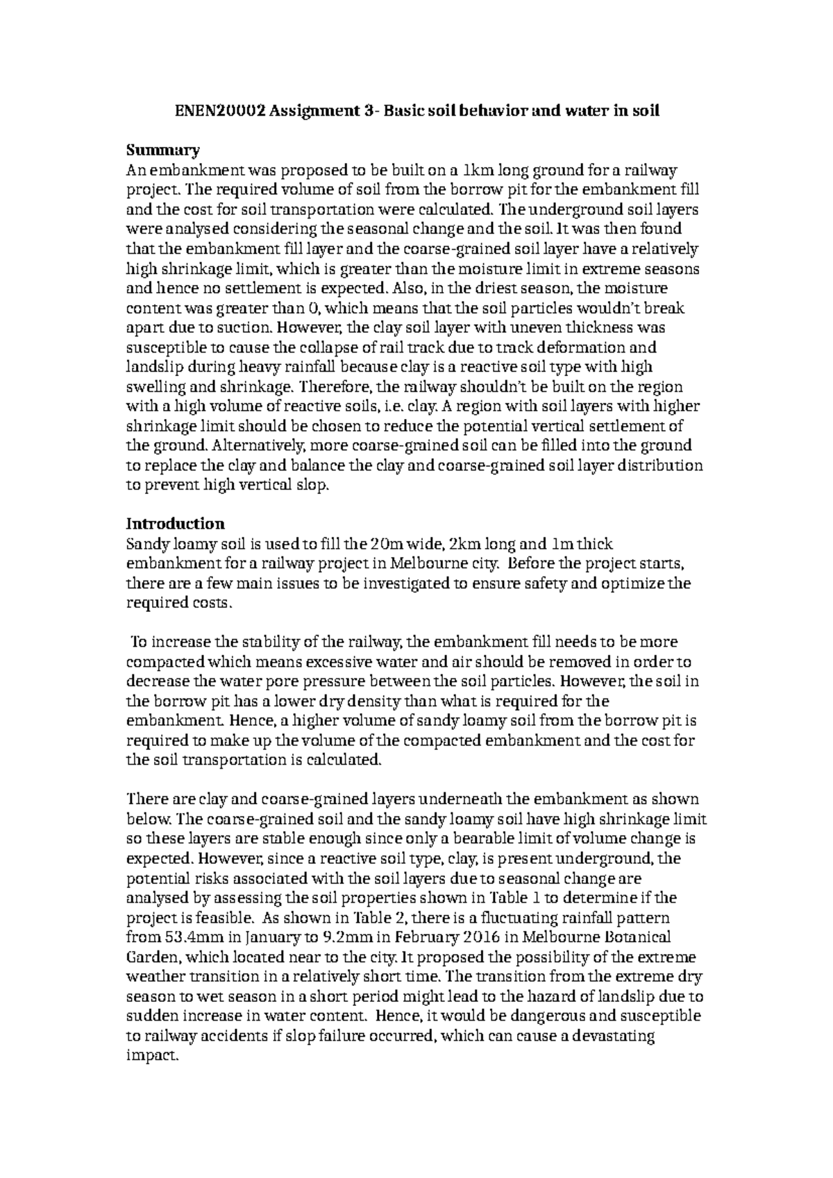 ENEN20002 Assignment 3 EARTH PROCESS FOR ENGINEERING - ENEN20002 ...