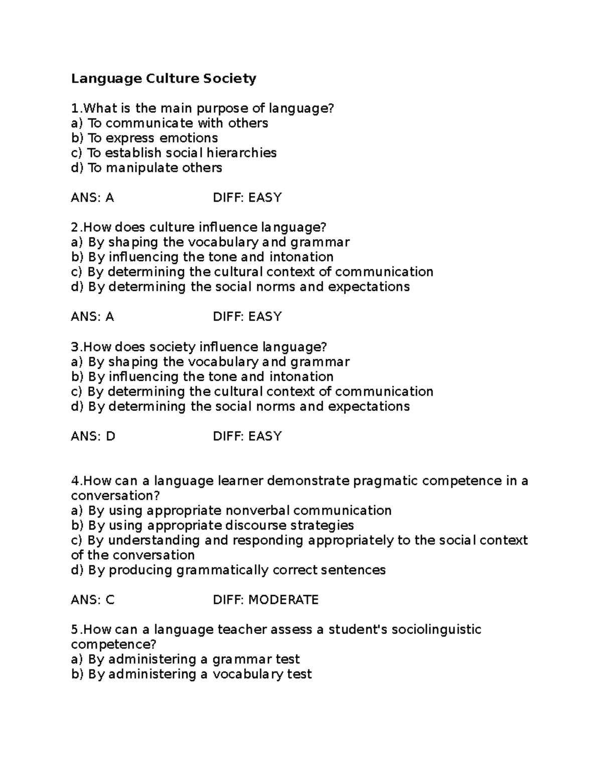 Language Culture Society - Studocu