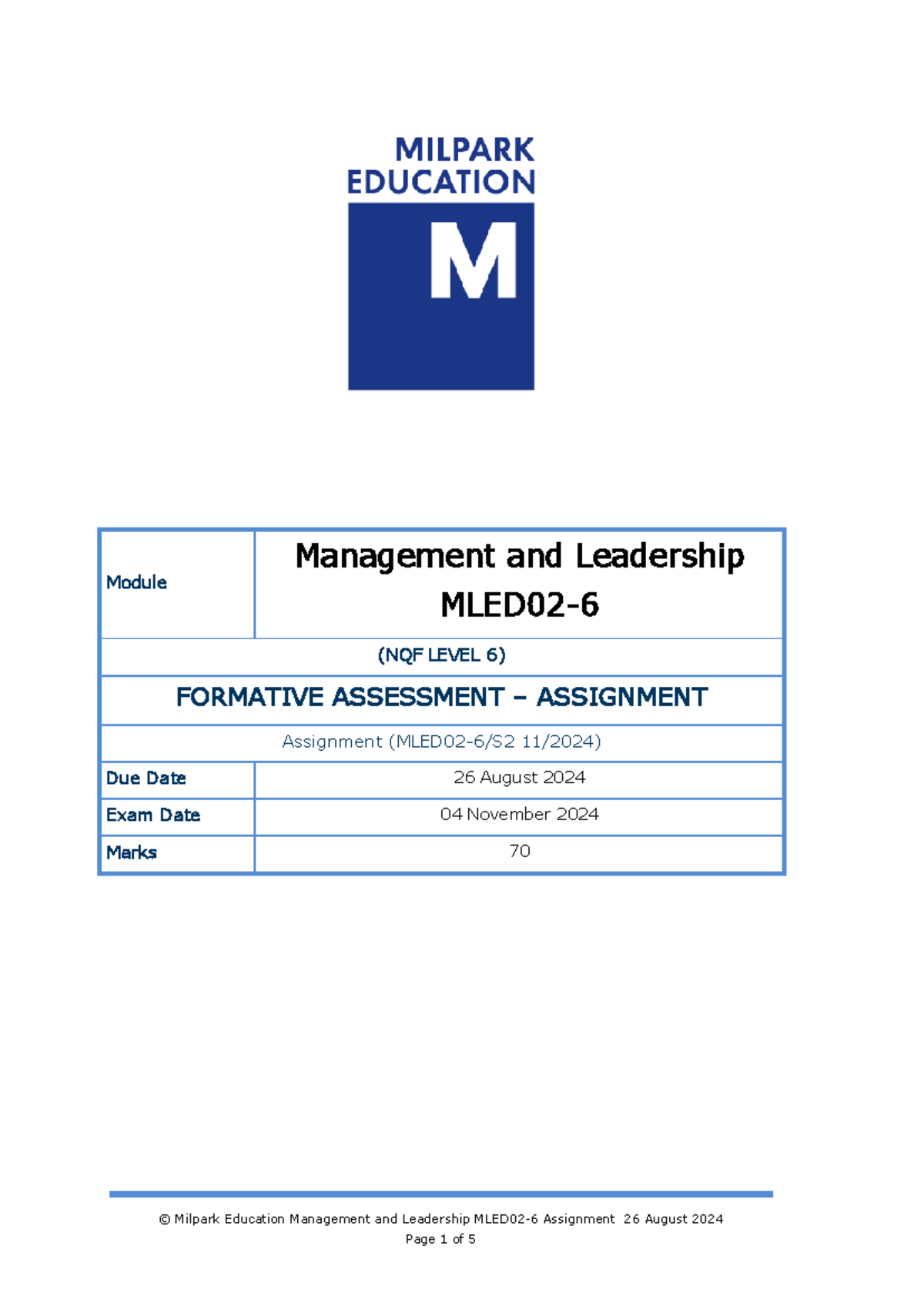 Z Assignment MLED02-6 S2 11 2024 BBA - © Milpark Education Management ...