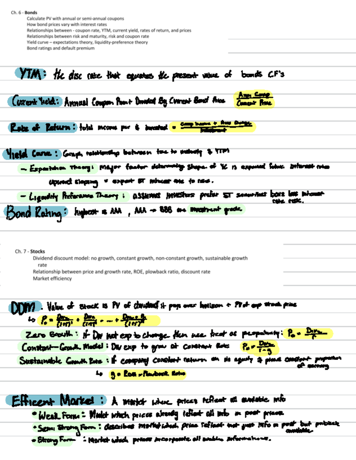Fin2000 -keyconcepts (final) - YTM : The disc rate that equates the ...