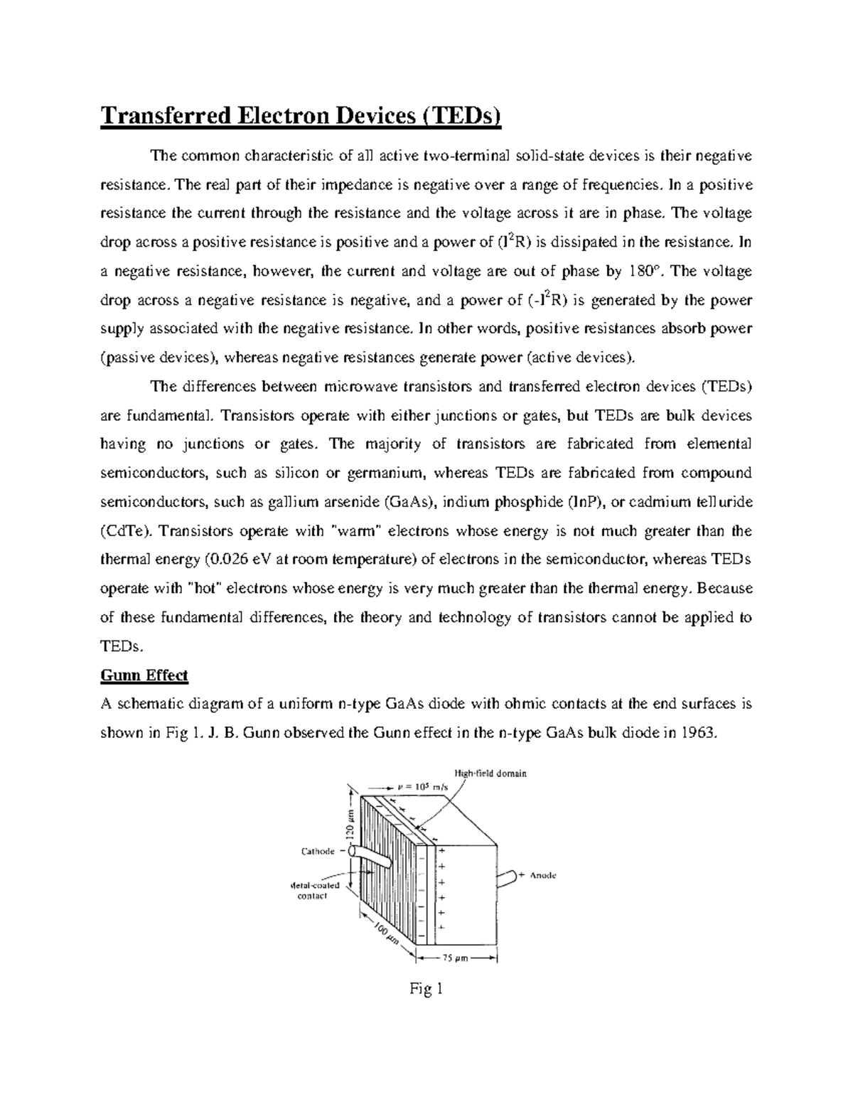 Gunn effect - Transferred Electron Devices (TEDs) The common ...