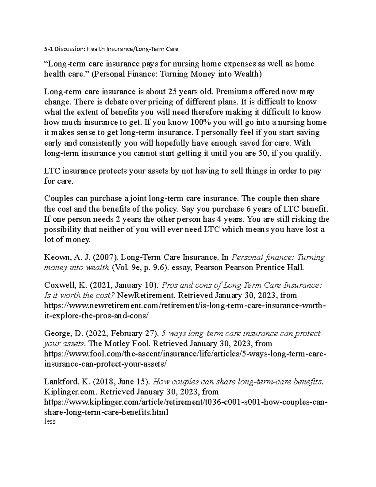 5-1 discussion health insurance long term care - 5-1 Discussion: Health ...