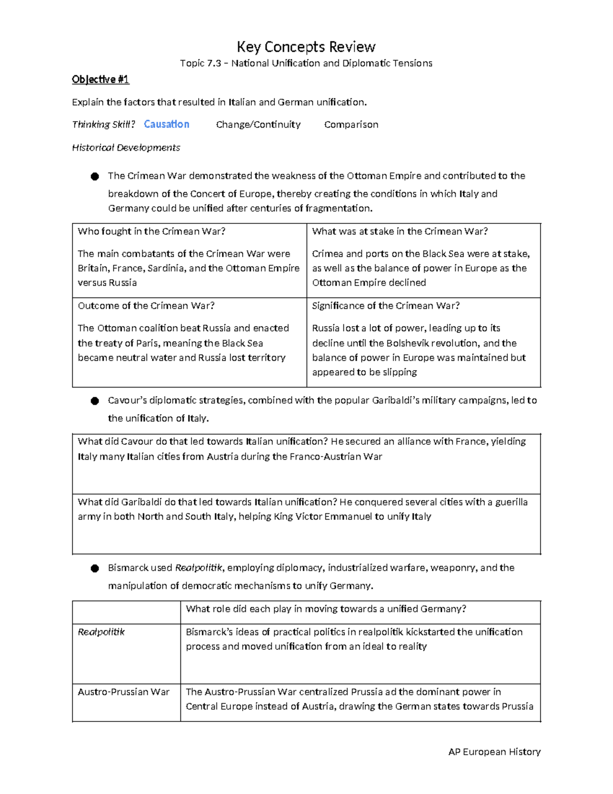 7.3 Unification of Germany Kew Review - Key Concepts Review Topic 7 ...