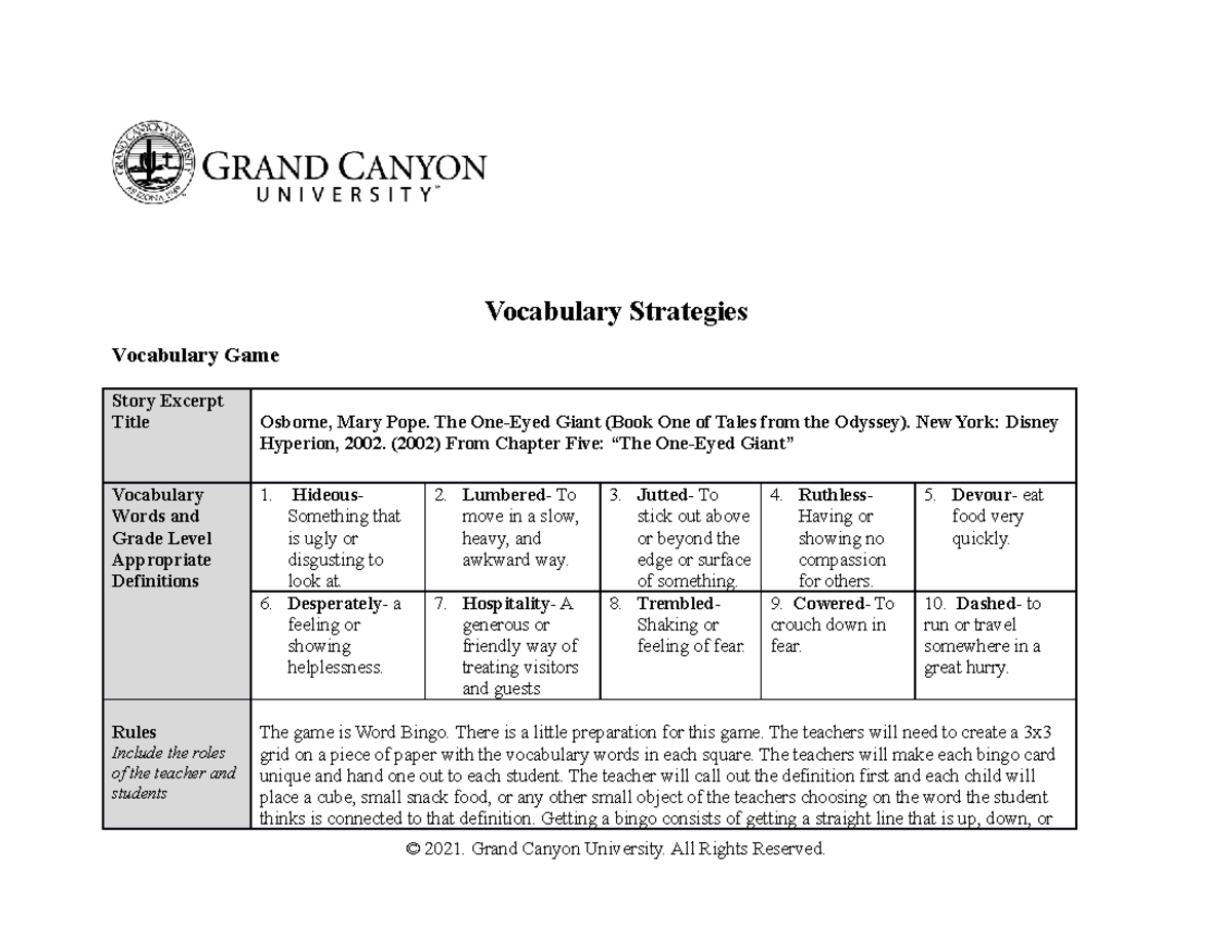 Marzano Vocabulary Card Template