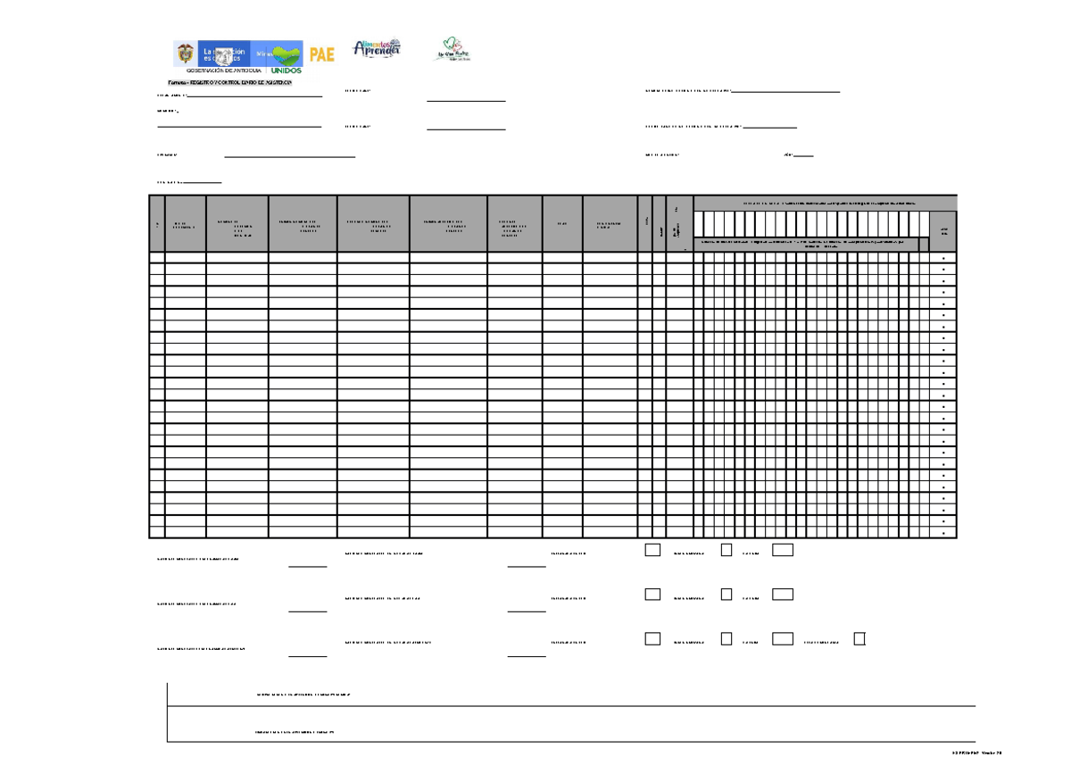 Registro Control Diario de Asistencia PAE 2021 - F8.PR1 Versión 2. Formato - REGISTRO Y CONTROL ...