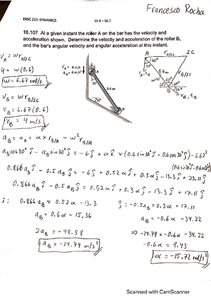 Exam2 - Exam #2 - ENSC 211: Dynamics EXAM 2 Name: Francesco Rocha 1. (20 PT) A hammer and punch ...