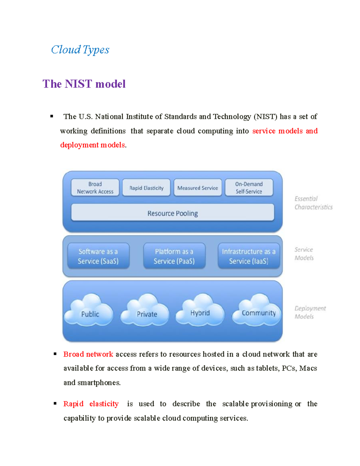 Cloud Types - Cloud Types The NIST model The U. National Institute of ...