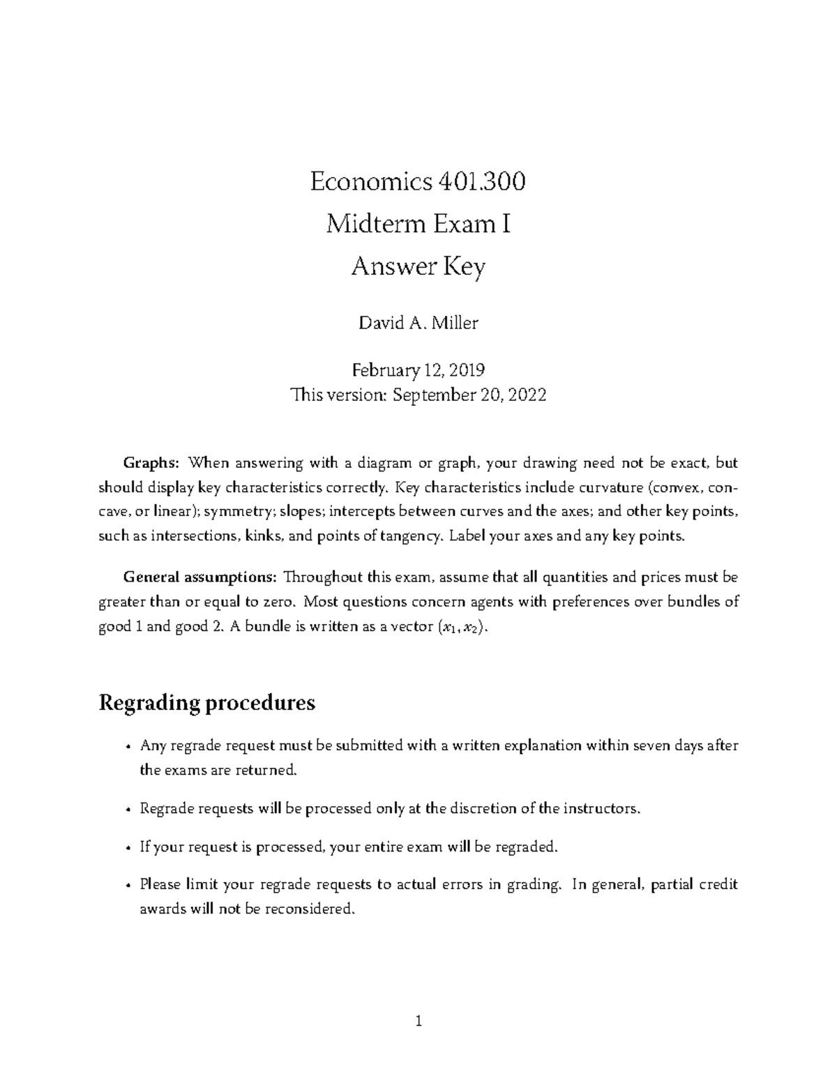 W19 Midterm 1 Answer Key - Economics 401. Midterm Exam I Answer Key ...