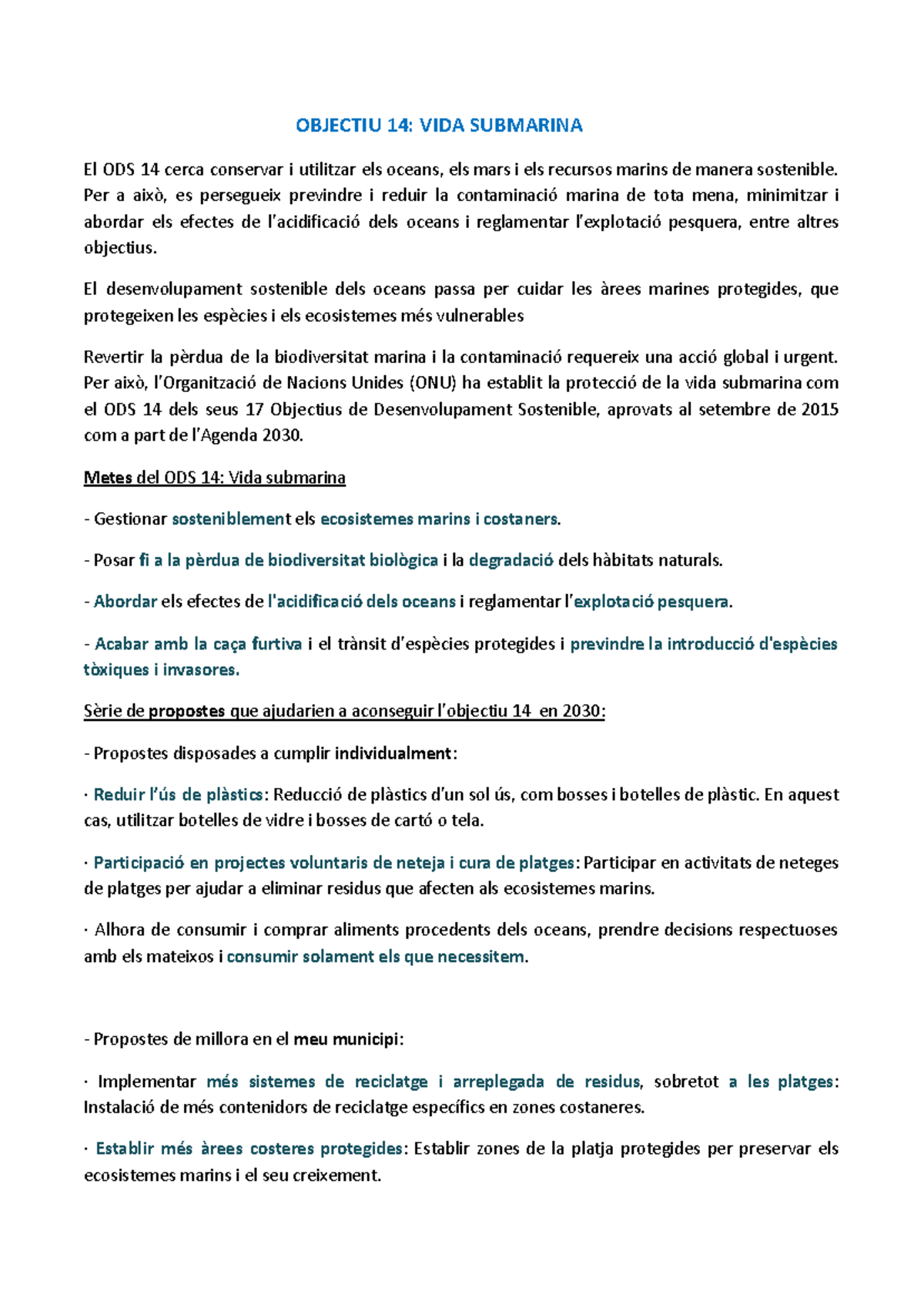 Objectiu 14 - objetivo 14 ods - OBJECTIU 14: VIDA SUBMARINA El ODS 14 cerca conservar i ...