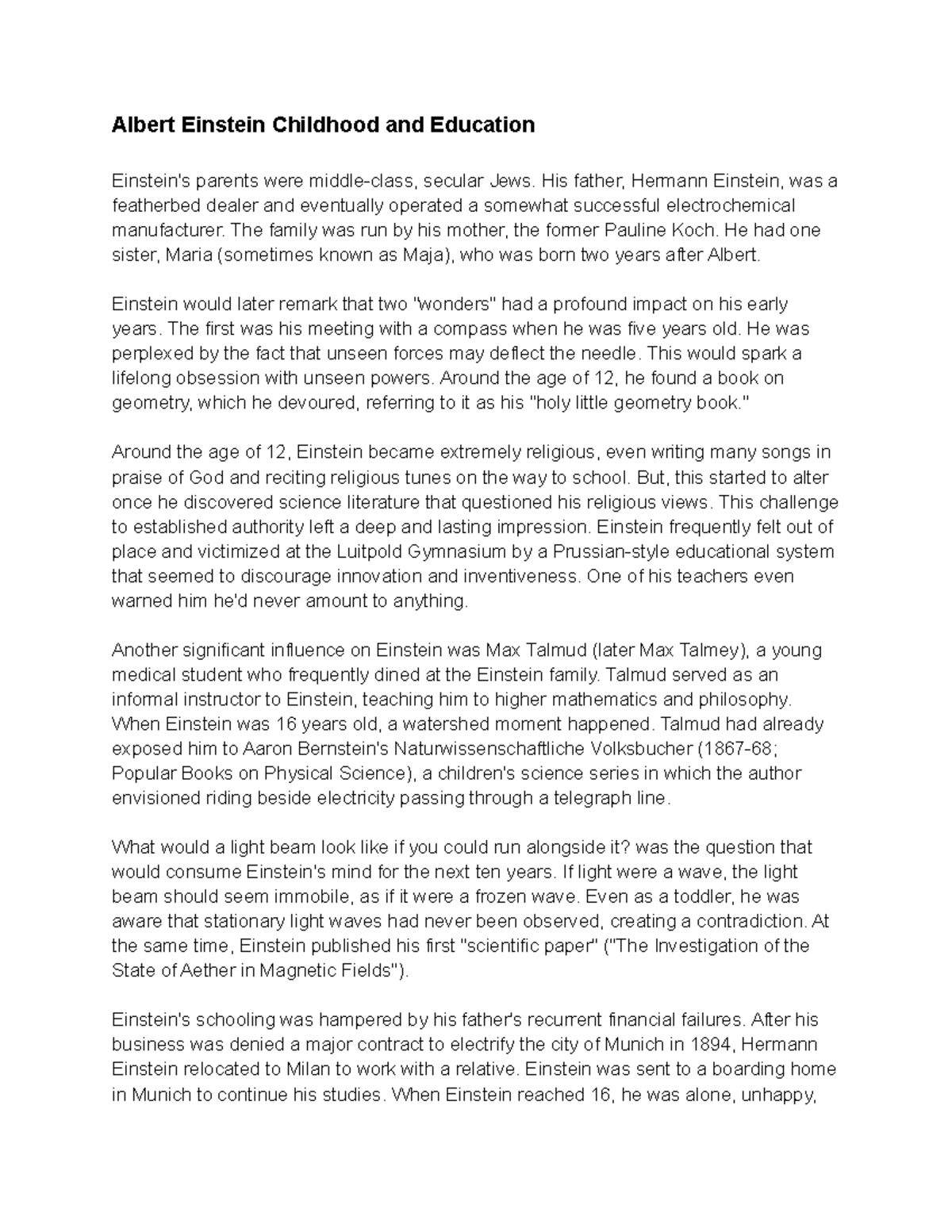 Albert Einstein Childhood and Education - Albert Einstein Childhood and ...
