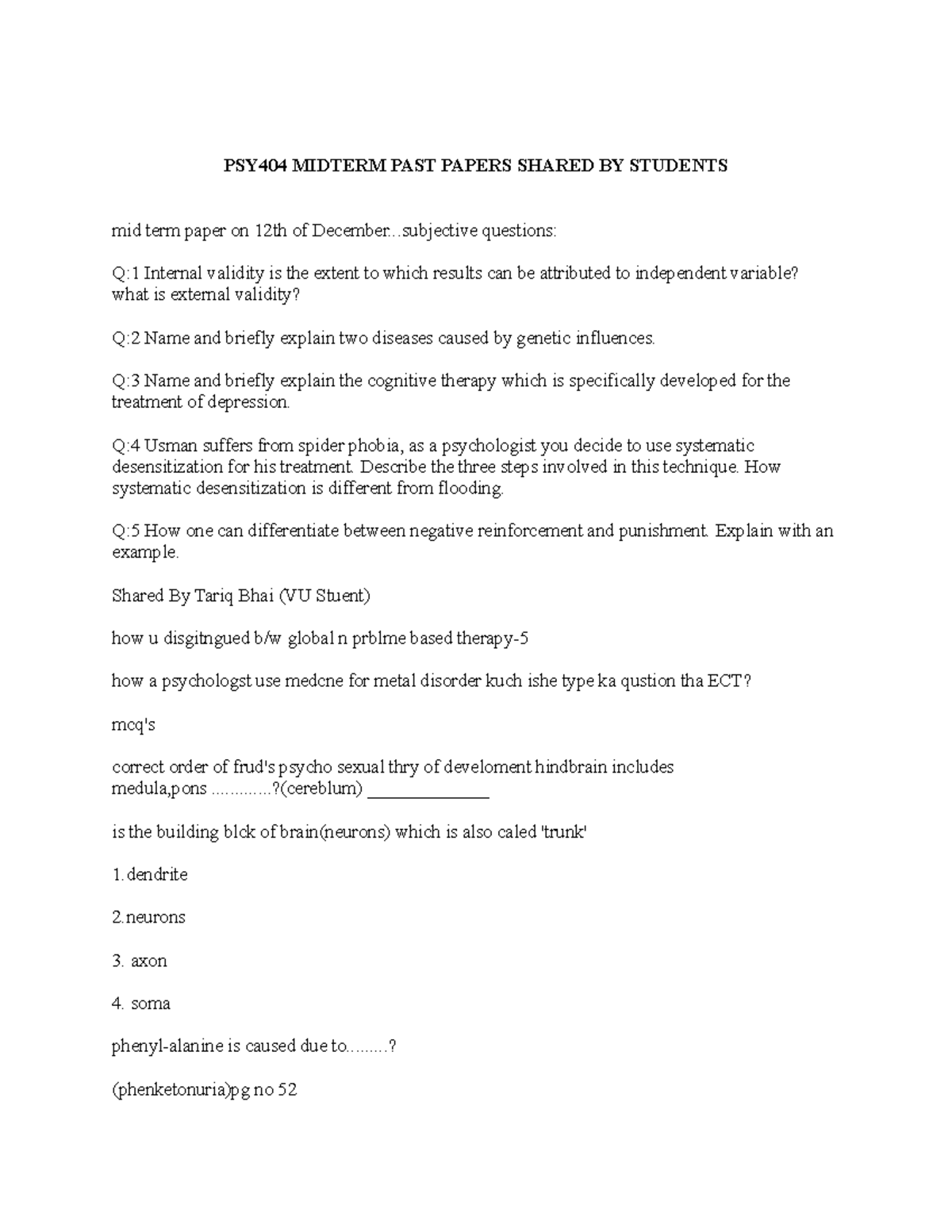 PSY404 Midterm PAST Papers Shared BY Students - PSY404 MIDTERM PAST PAPERS SHARED BY STUDENTS ...