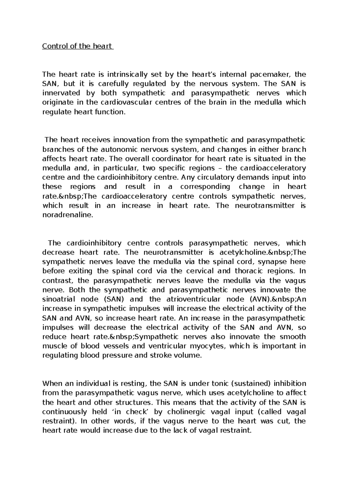 Control of the heart - Notes! - Control of the heart The heart rate is ...