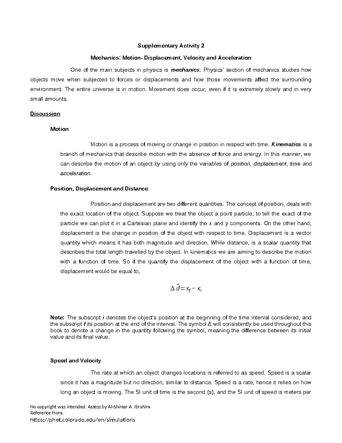 Supplementary-Act-2 - activity - Supplementary Activity 2 Mechanics ...