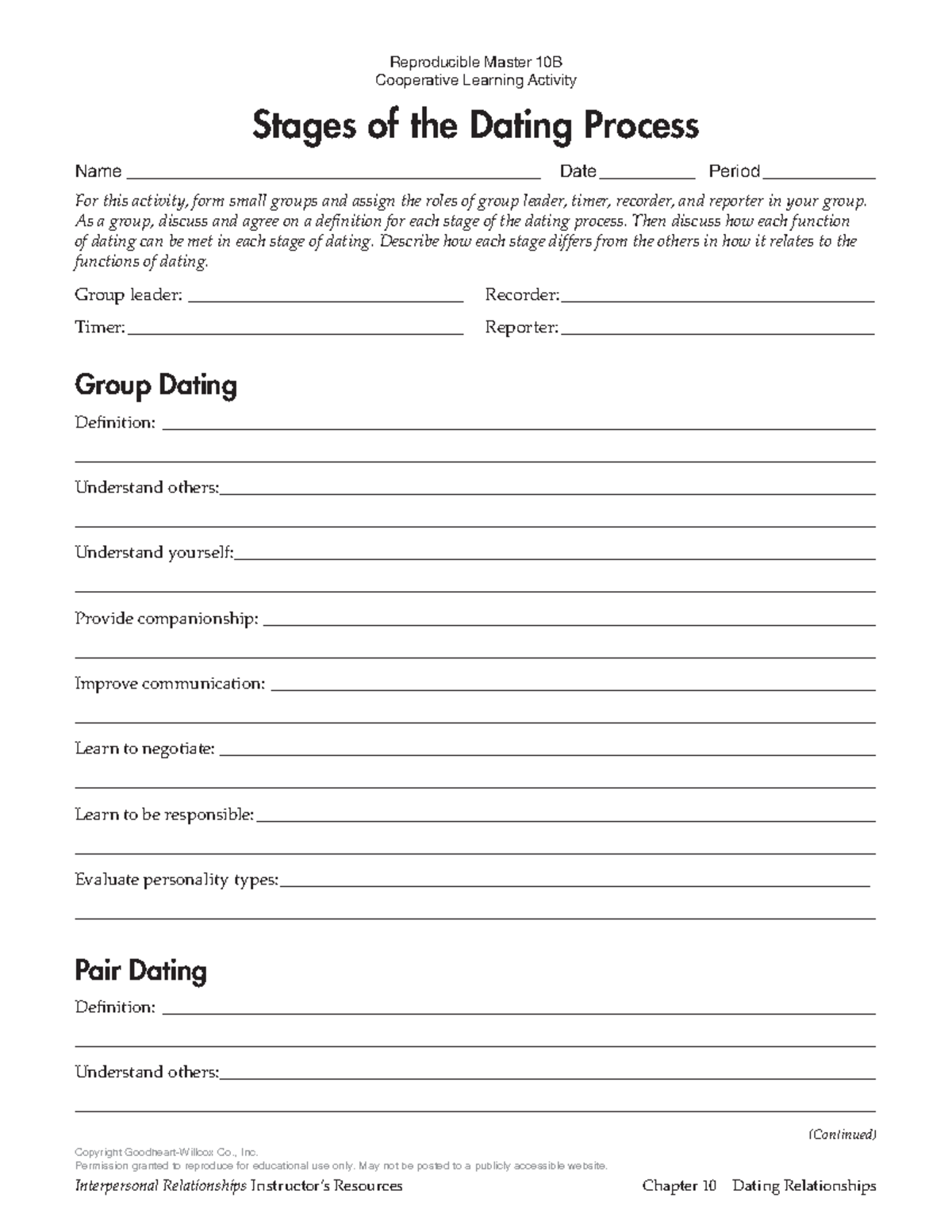 Stages of Dating Process - Interpersonal Relationships Instructor’s ...