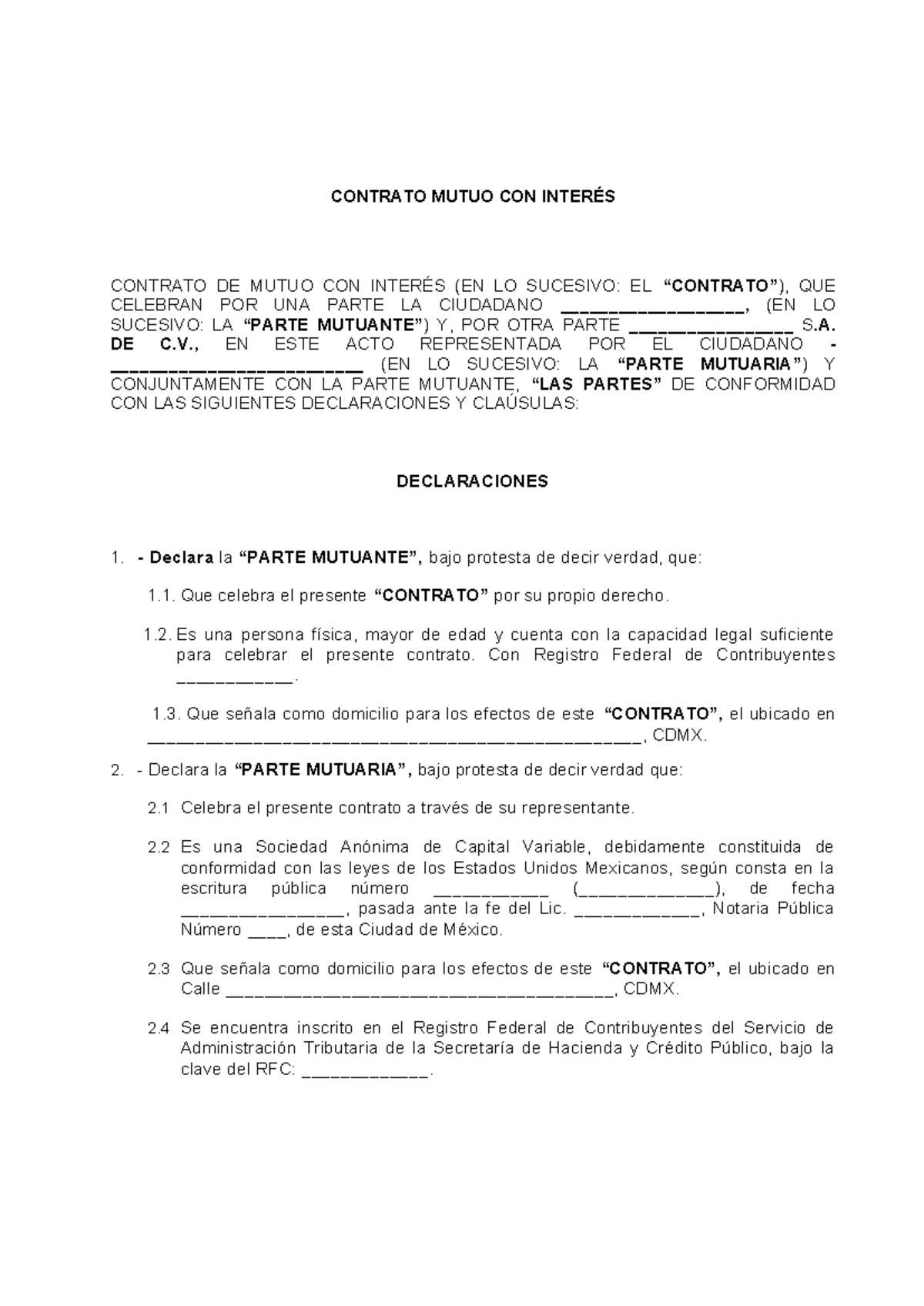 Contrato de mutuo con int machote - CONTRATO MUTUO CON INTERÉS CONTRATO ...