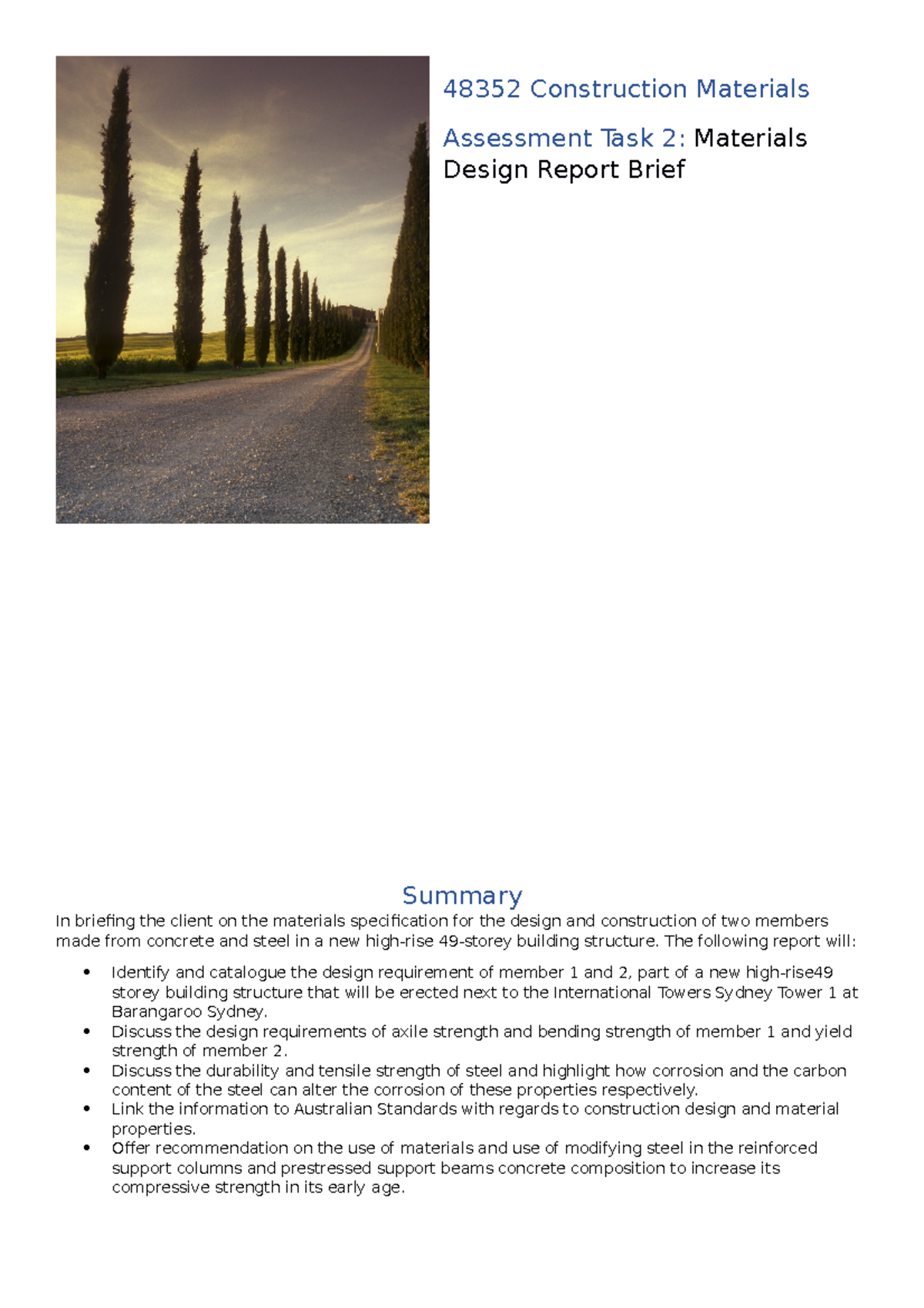 Assessment Task 2 Materials Design Report Brief - 48352 Construction ...