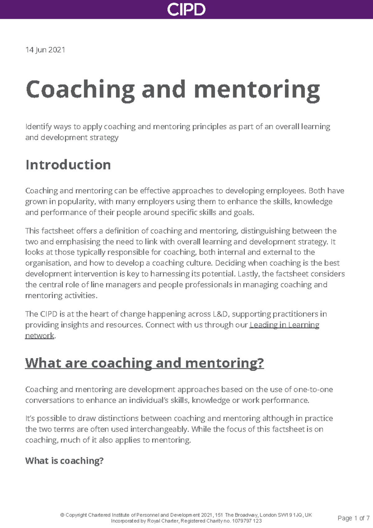 Coaching-mentoring-factsheet 20211124 T222323 - 14 Jun 2021 Coaching ...