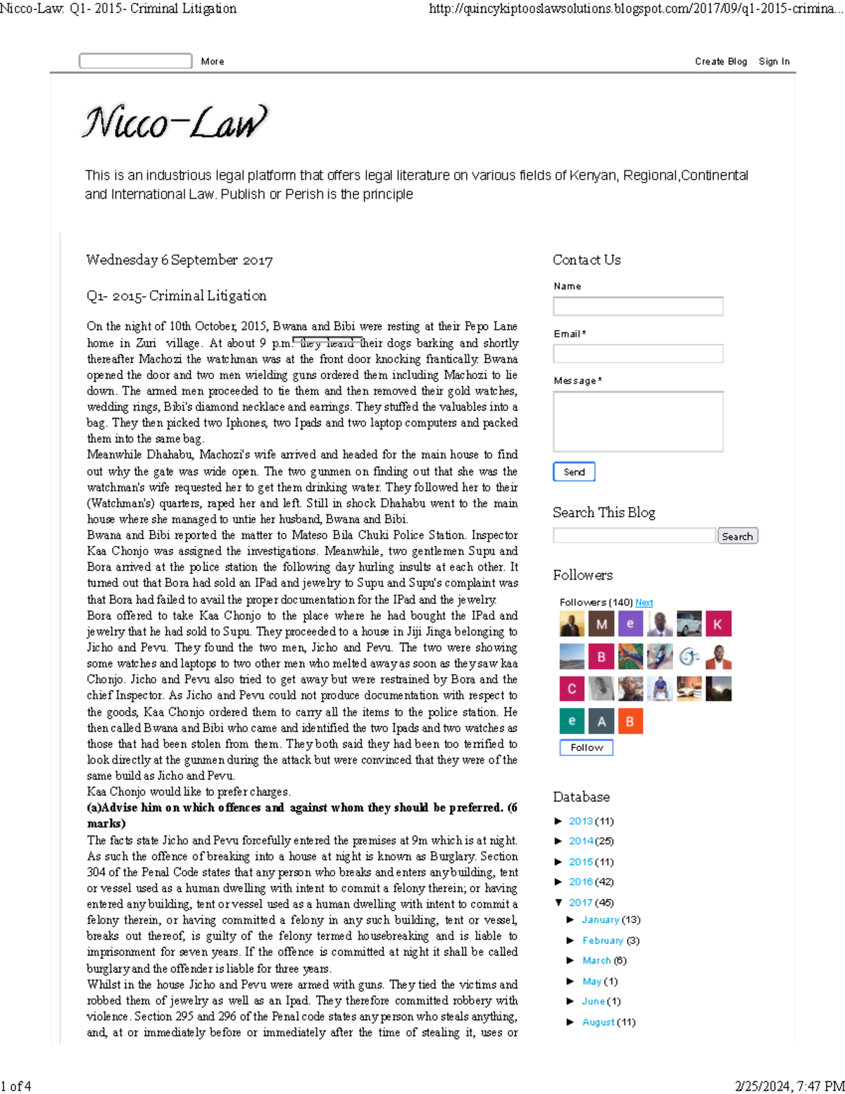 Nicco-Law Q1- 2015- Criminal Litigation - This is an industrious legal platform that offers ...