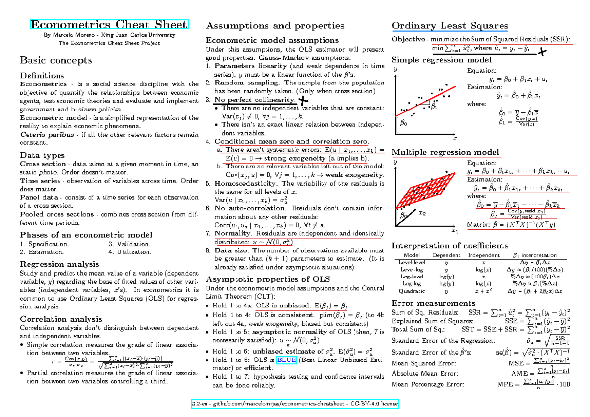 Cheatsheet layout - Hi hi hi hi hi hi - Econometrics Cheat Sheet By ...