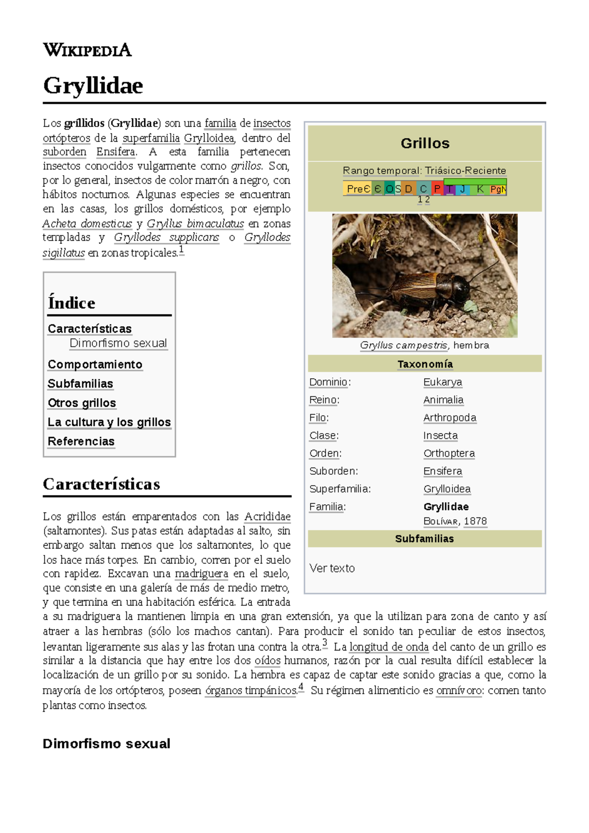 Gryllidae - apuntes - Grillos Rango temporal: Triásico-Reciente 12 ...