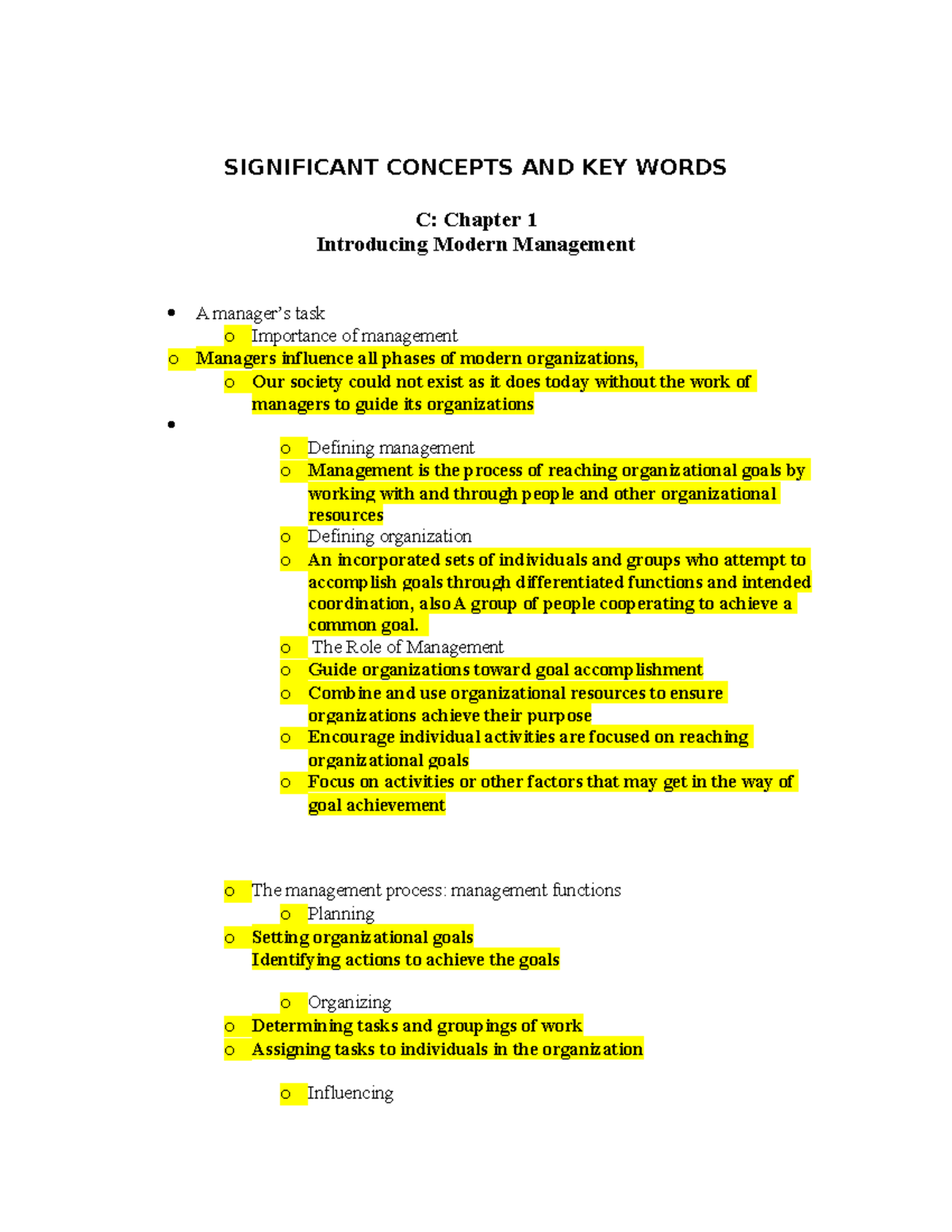 Ch 1 notes Introducing Modern Management lecture 1 - SIGNIFICANT ...