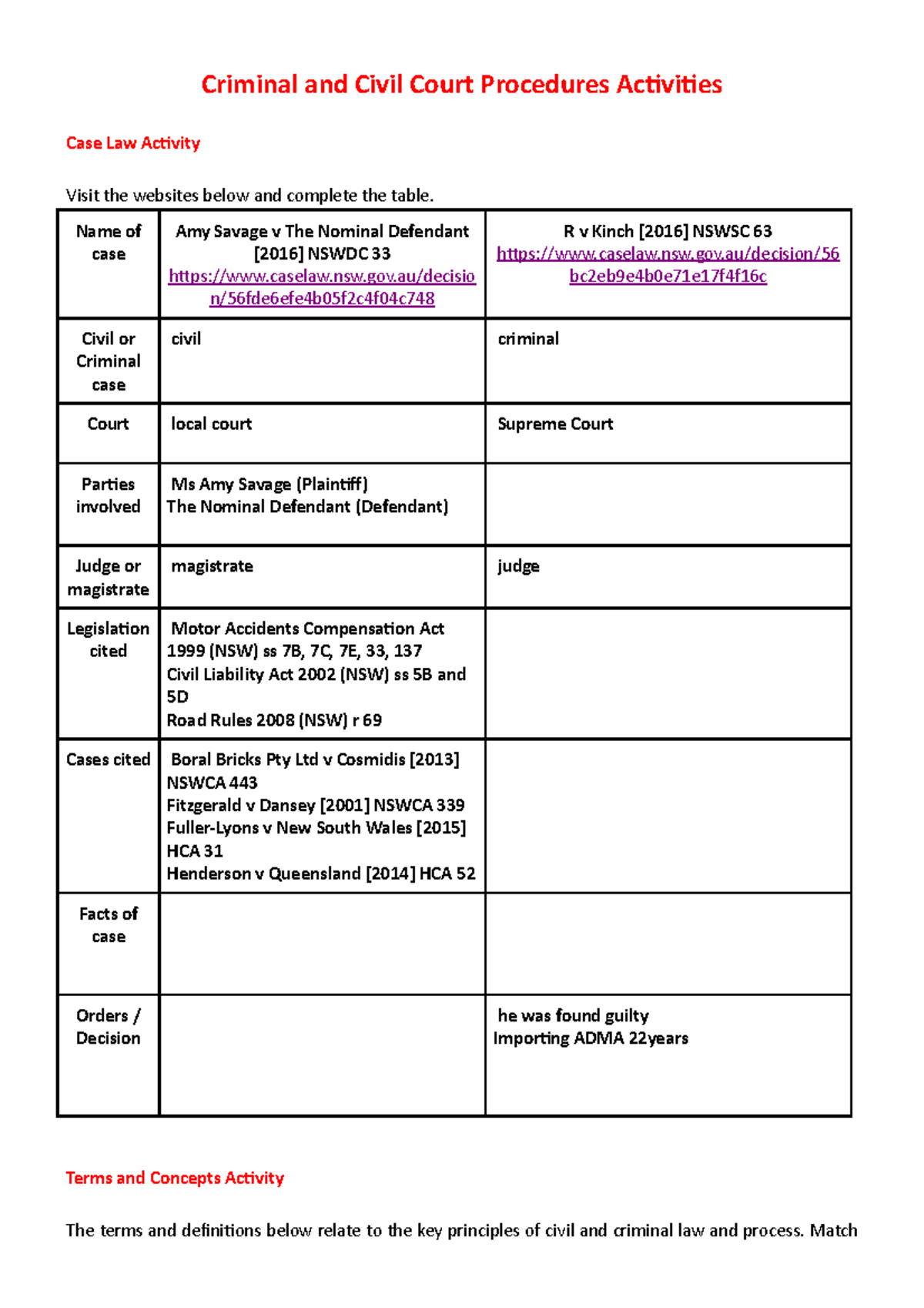 Copy of Criminal and Civil Court Procedures Activi - Criminal and Civil ...
