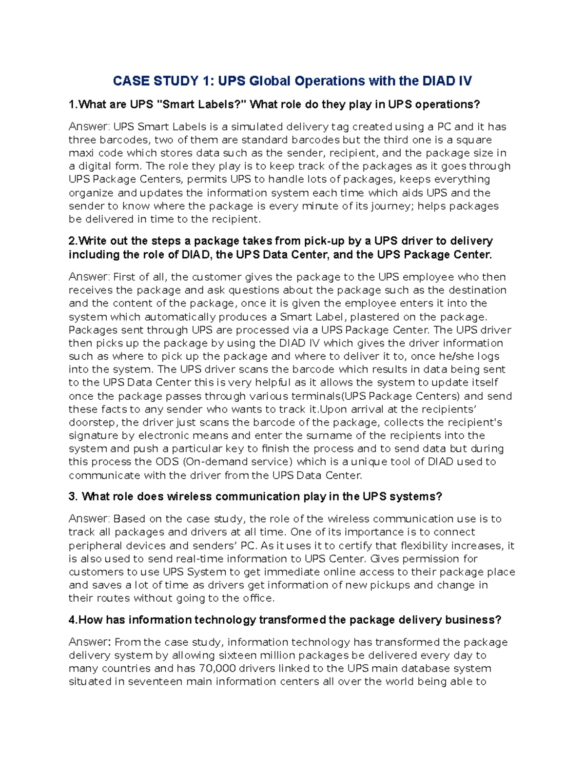 CASE Study 1 UPS Global Operations with - CASE STUDY 1: UPS Global ...