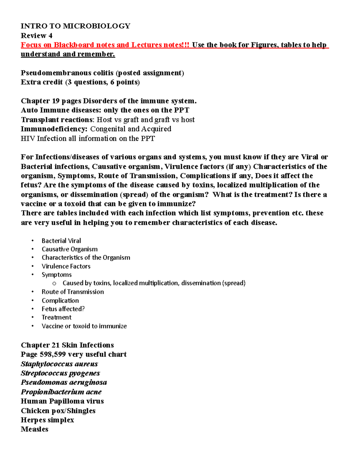 Exam 4 Topics listed - INTRO TO MICROBIOLOGY Review 4 Focus on ...