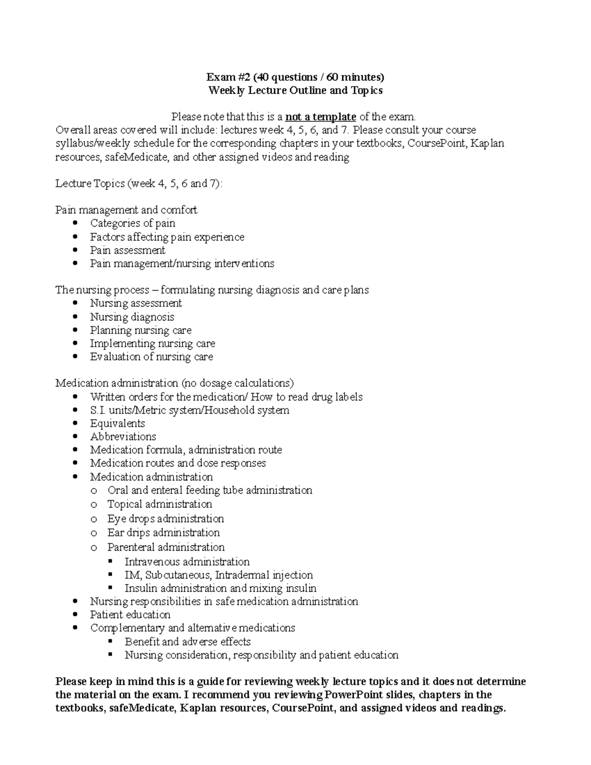 Exam#2 Lecture topics and outline - Exam #2 (40 questions / 60 minutes ...