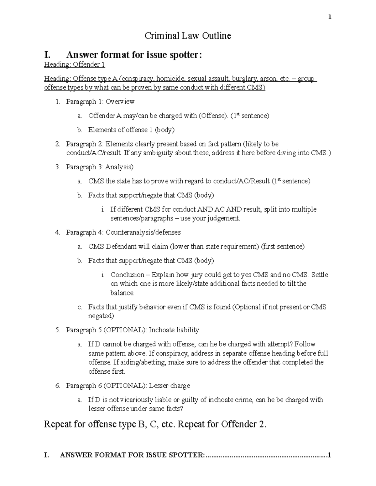 Laurin Criminal Law Outline - Criminal Law Outline I. Answer format for ...