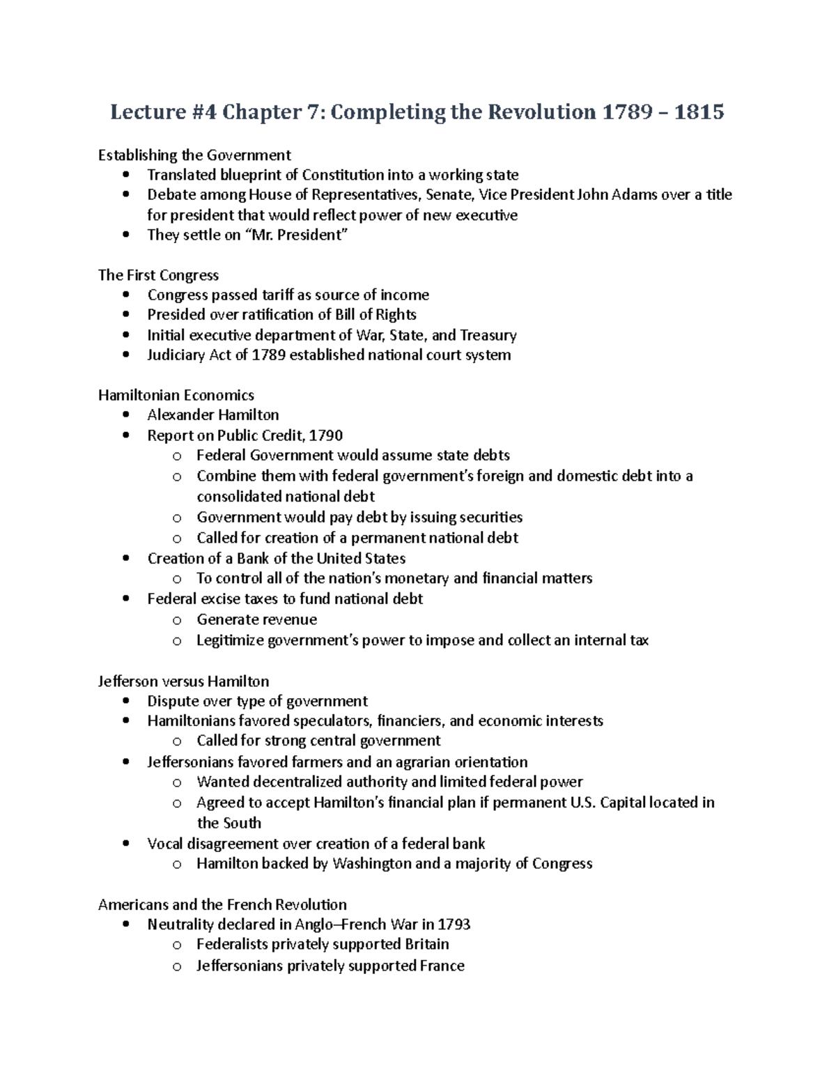 HIST 180 Lecture 4 - Lecture #4 Chapter 7: Completing the Revolution ...