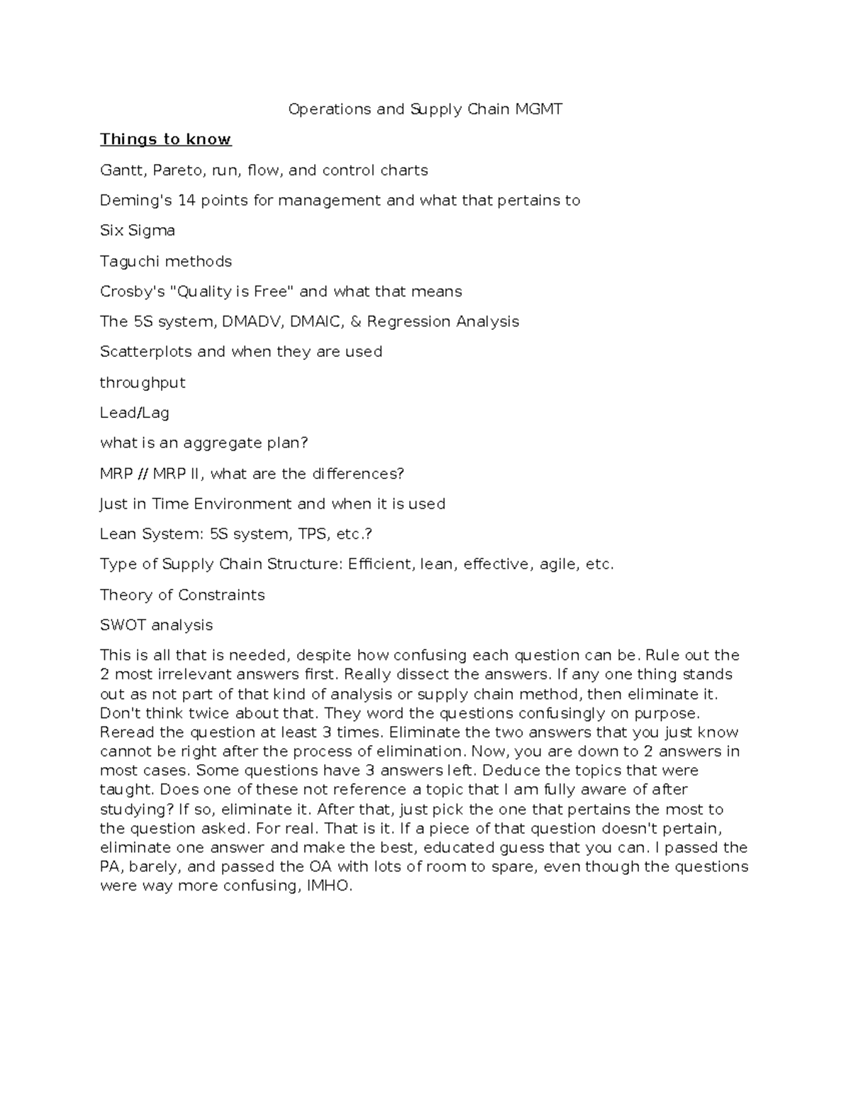 Things to know - Operations and Supply Chain MGMT Things to know Gantt ...