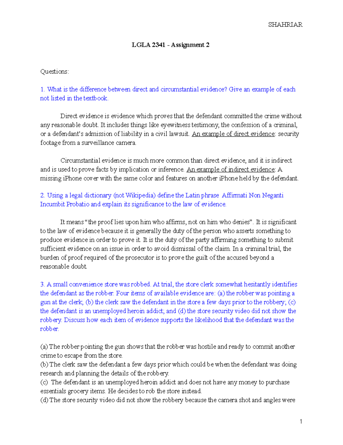 LGLA 2341 - Assignment 2 - SHAHRIAR LGLA 2341 - Assignment 2 Questions: What is the difference ...