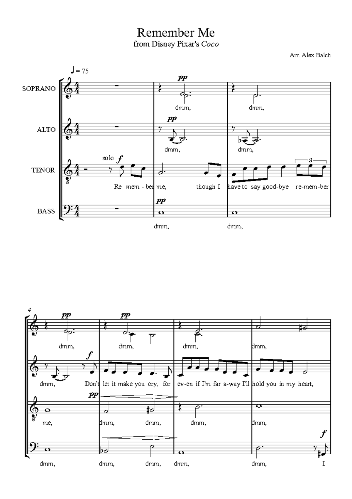 Remember Me Coco Final Arr. A - ° ¢ ° ¢ SOPRANO ALTO TENOR BASS dmm, pp ...