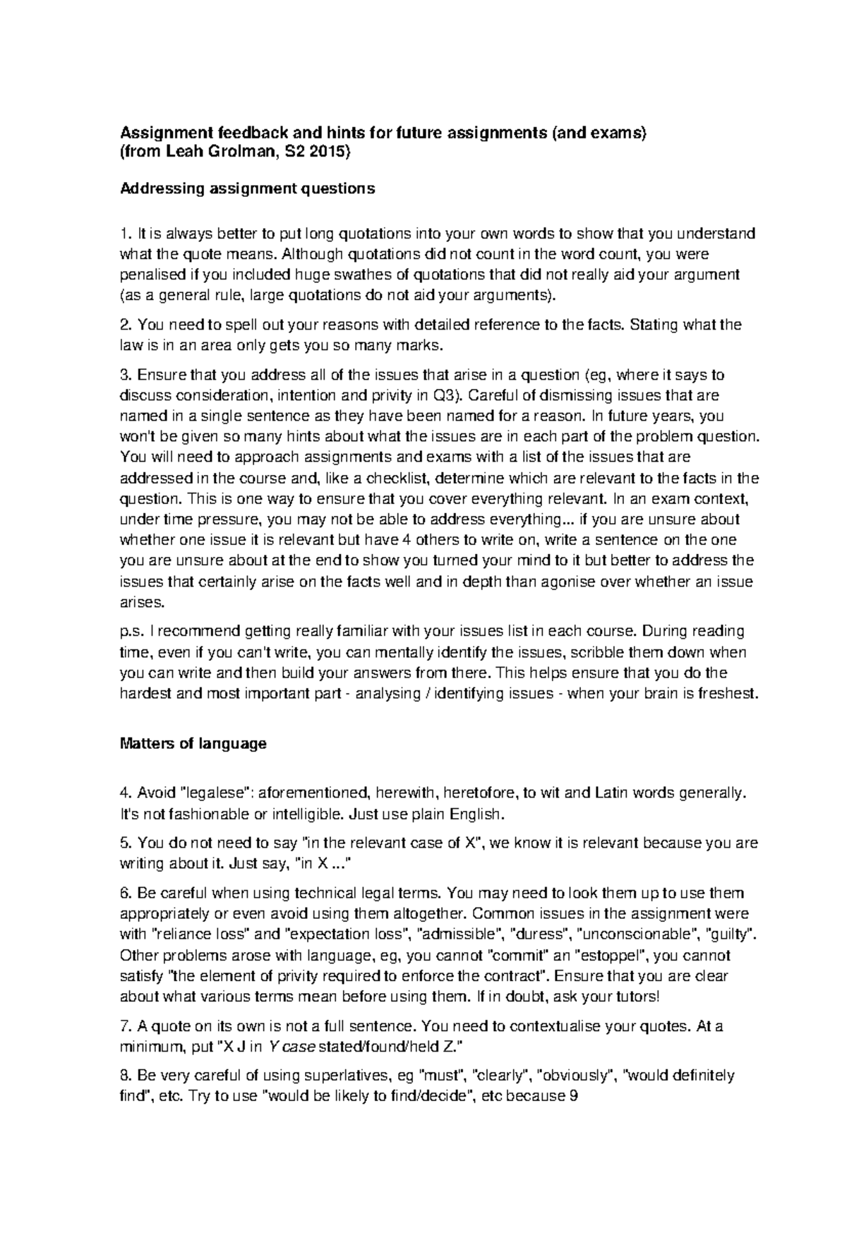 Assignment feedback and hints for future assignments - It is always ...