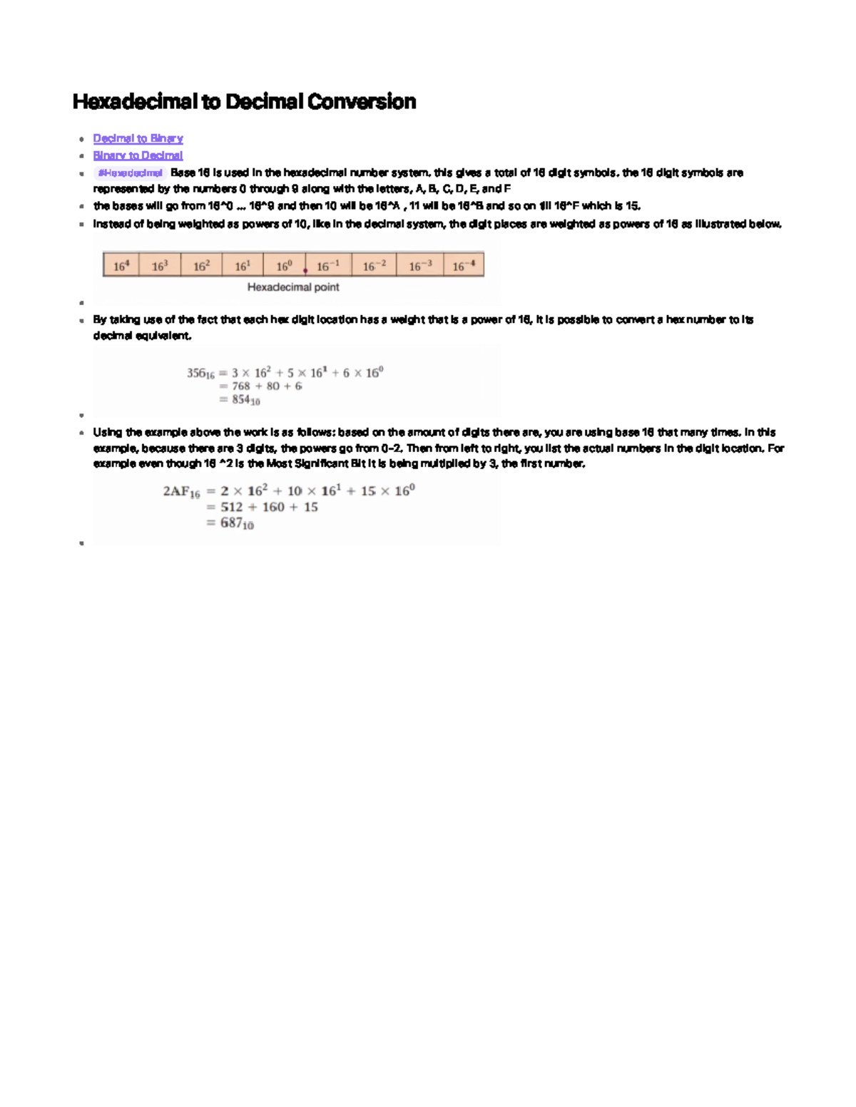 Hexadecimal to Decimal Conversion - t h i s g i ve s a to t a l o f 1 6 ...