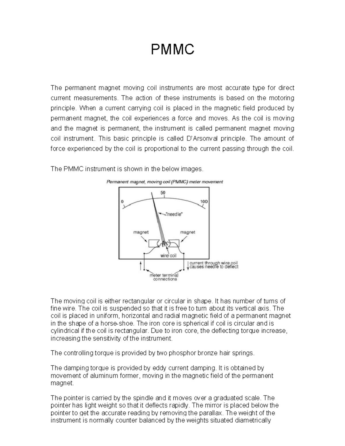 PMMC - Permanent Mag Moving Coil - PMMC The permanent magnet moving ...