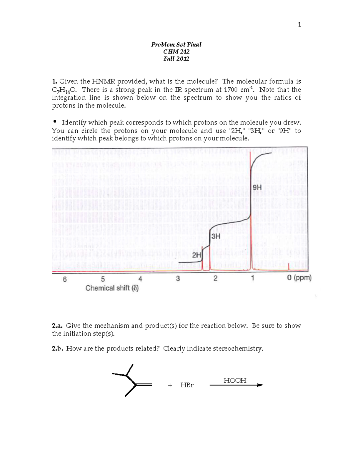 Practice Problems Final - 1 Problem Set Final CHM 242 Fall 2012 1 ...