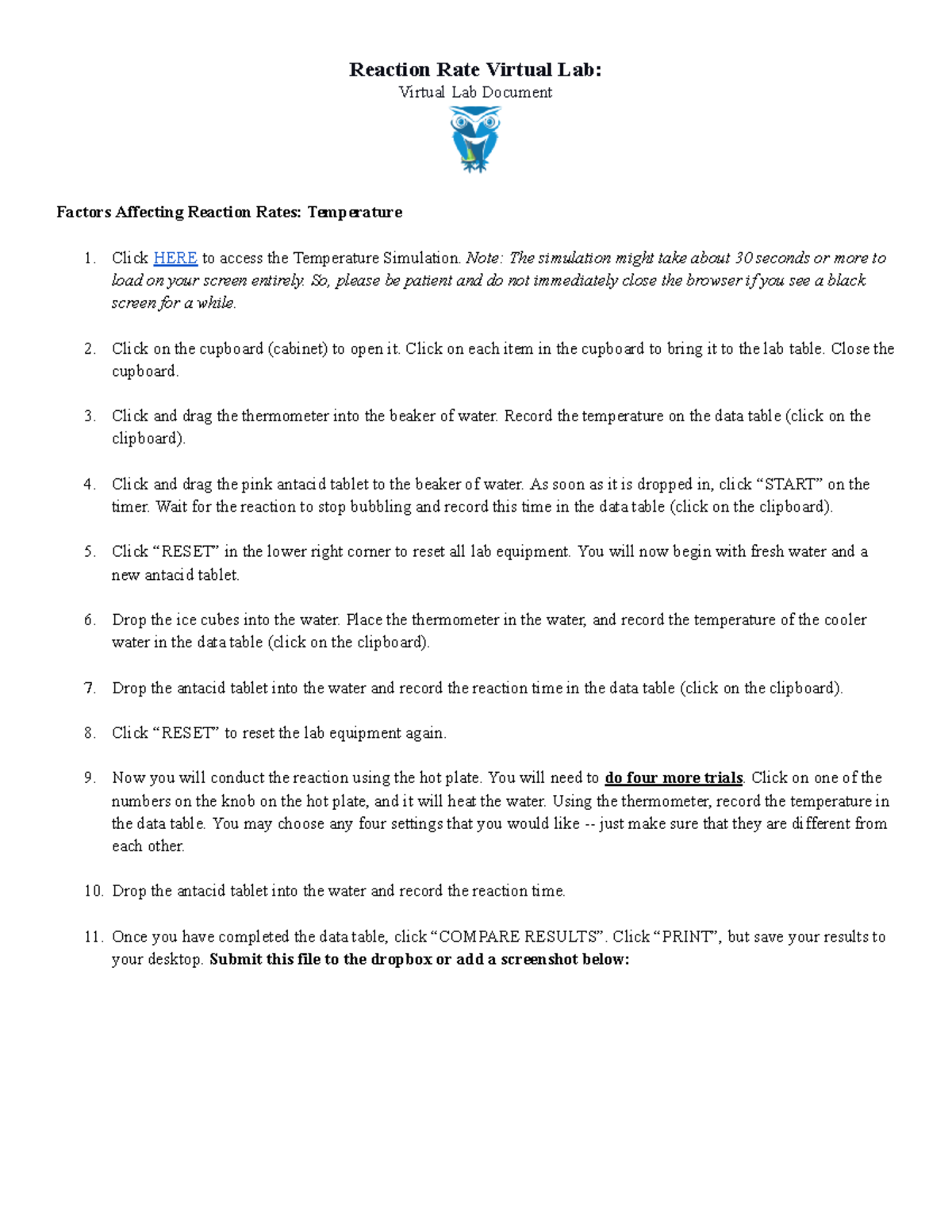 Copy of Reaction Rate Virtual Lab - Reaction Rate Virtual Lab: Virtual ...