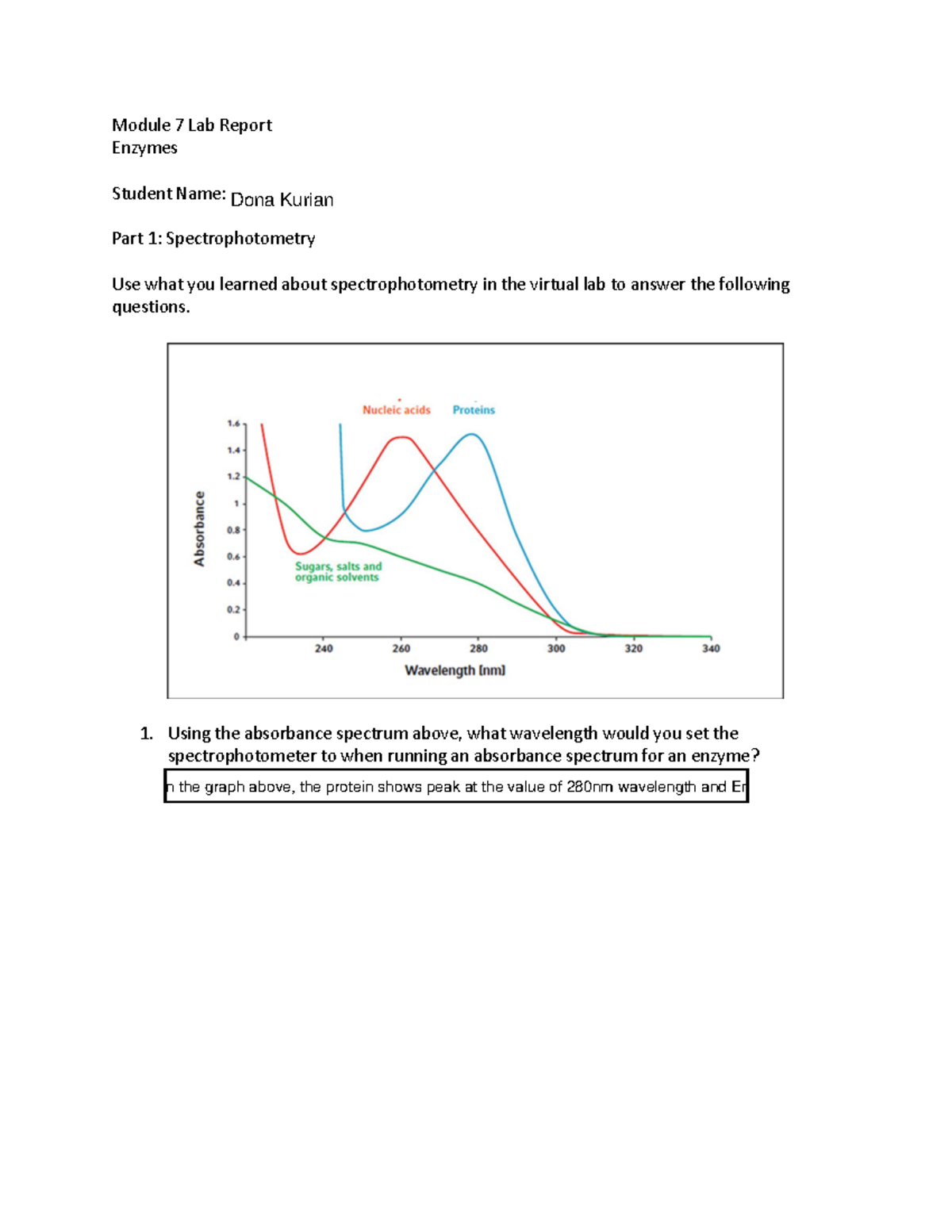 Biolab Module 7 - Module 7 Lab Report Enzymes Student Name: Part 1 ...