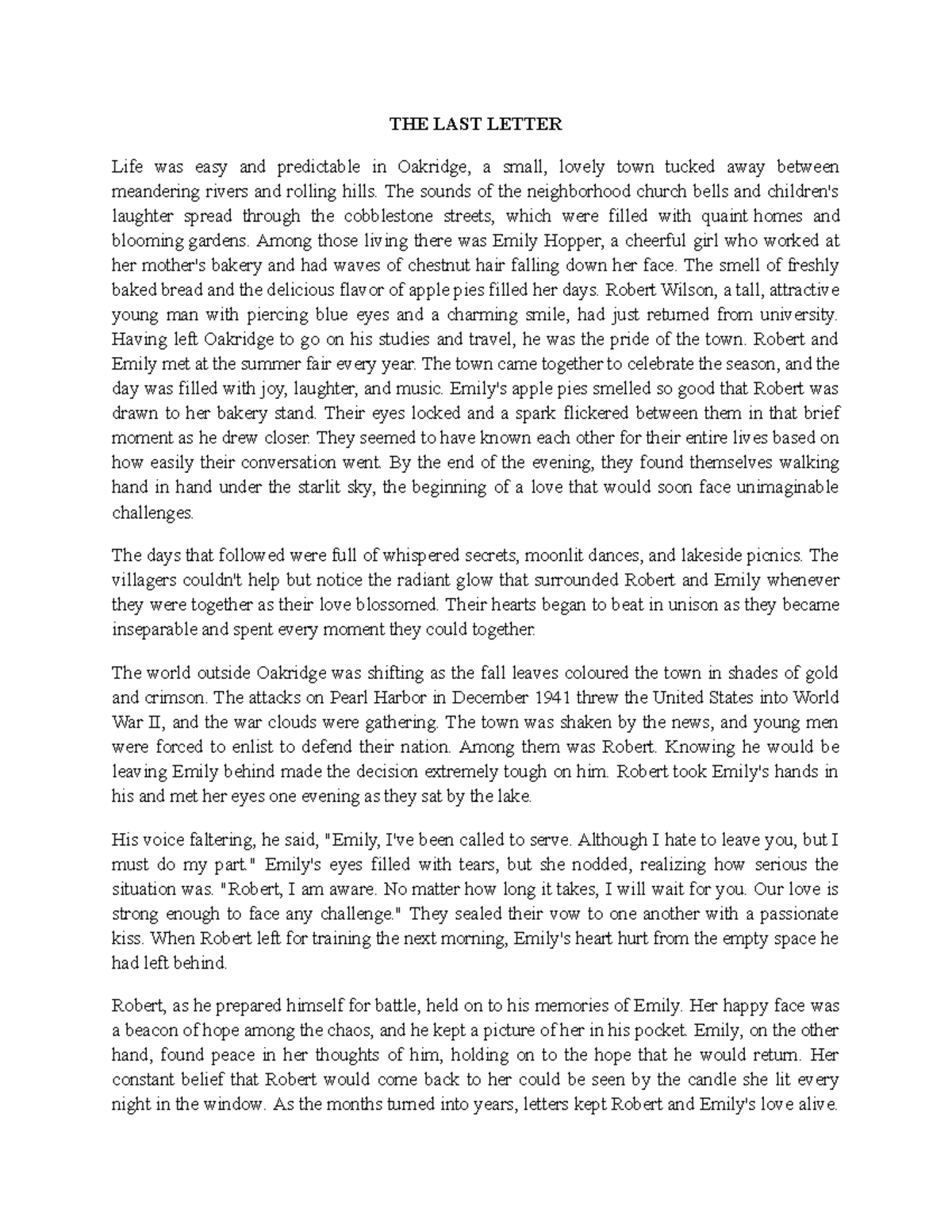 The last letter- British Literature - THE LAST LETTER Life was easy and ...