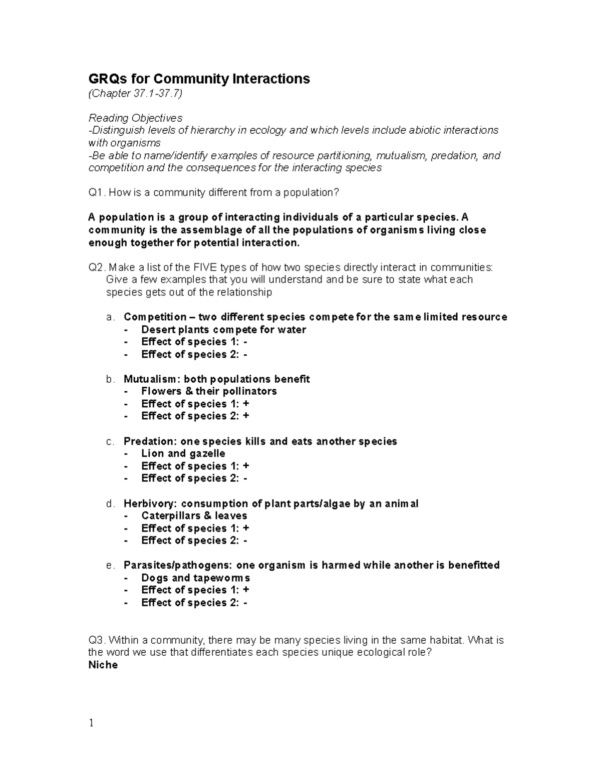 Lesson 20 GRQ Community Interactions - BIOL 101 - UNC Chapel Hill - Studocu