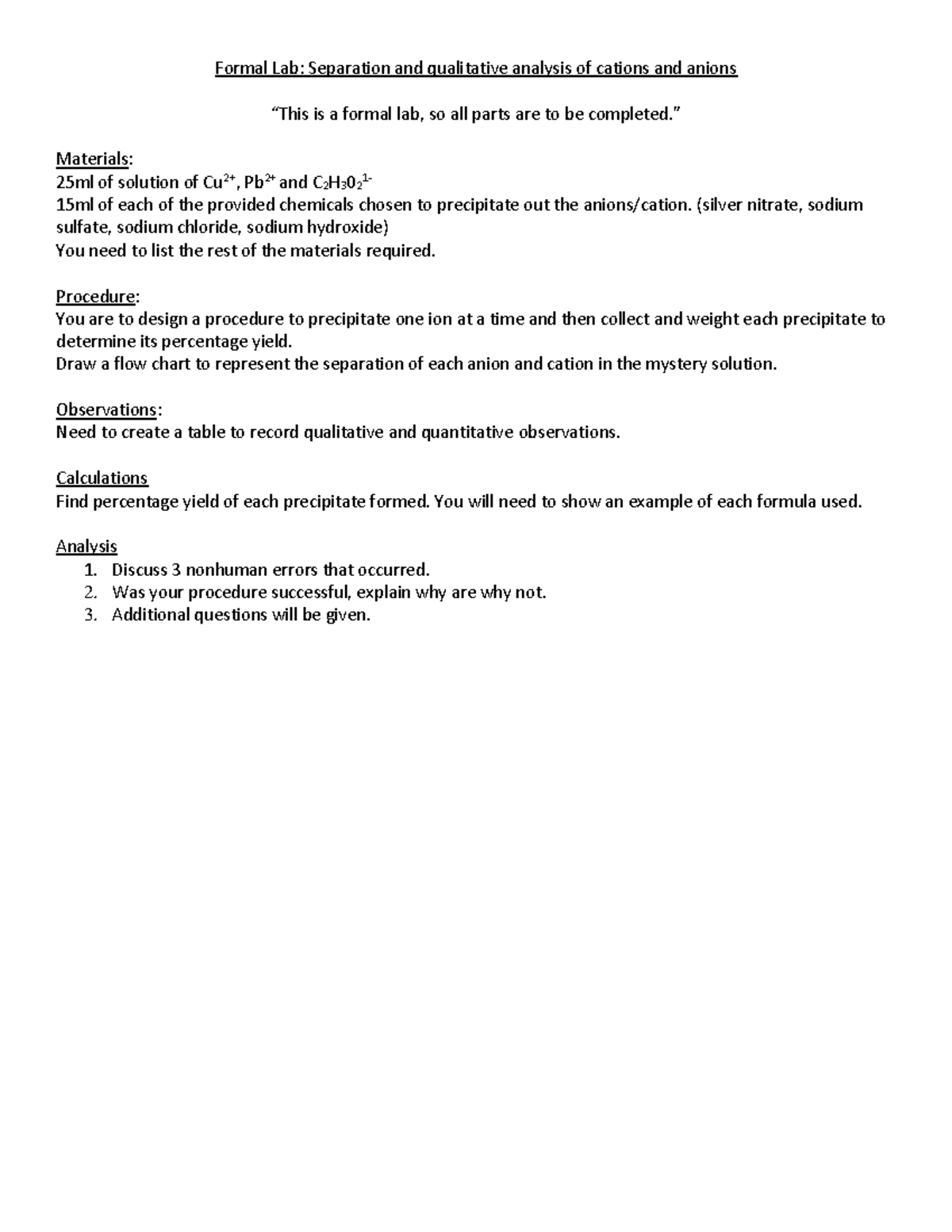 formal lab separation of ions - Formal Lab: Separation and qualitative ...