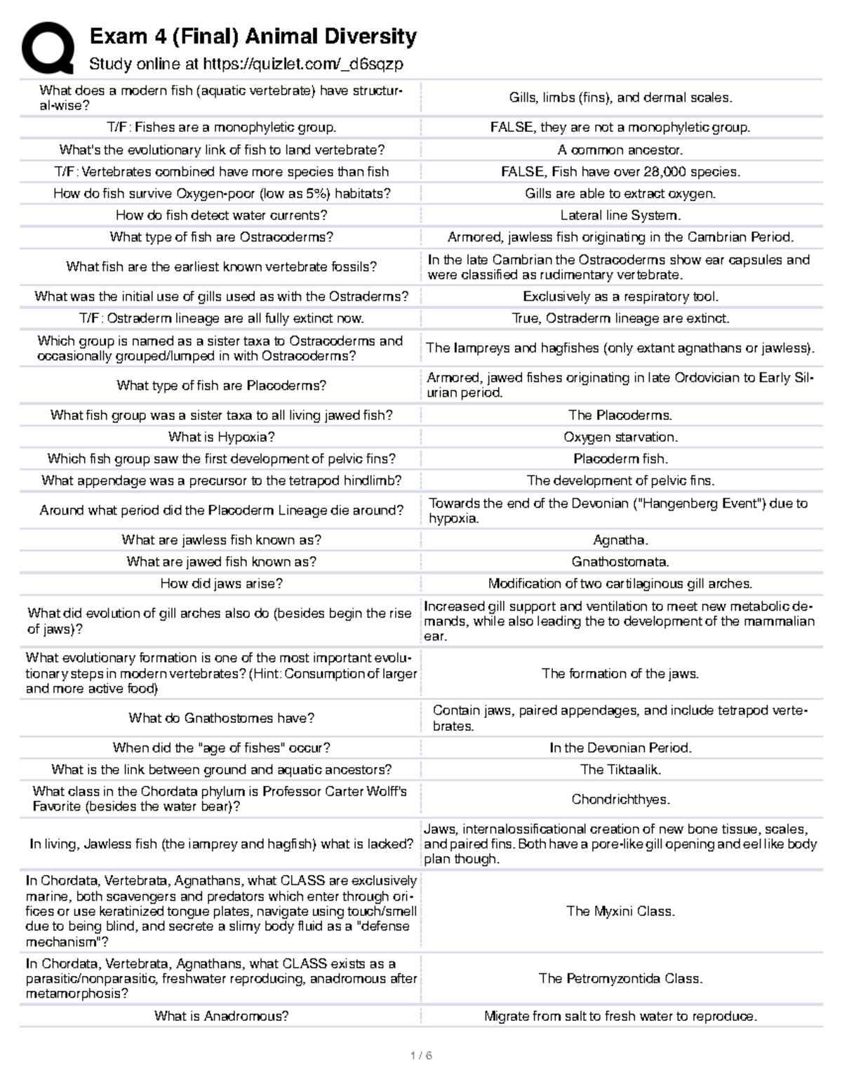 Animal Diversity Final - Exam 4 (Final) Animal Diversity Study online ...