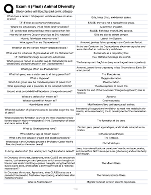 Animal Diversity Final - Exam 4 (Final) Animal Diversity Study online ...
