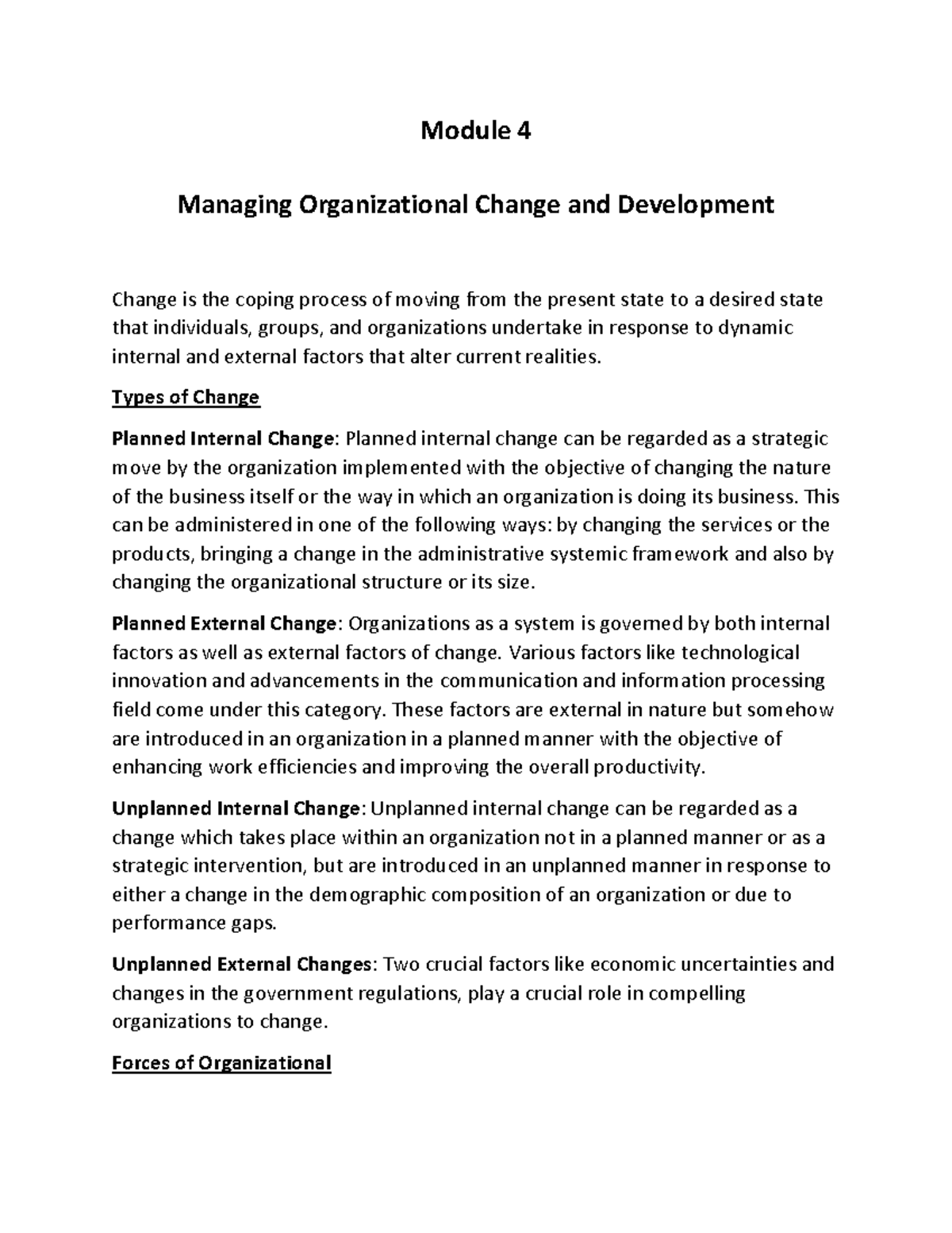 Module 4 Organisational Changes - Module 4 Managing Organizational ...