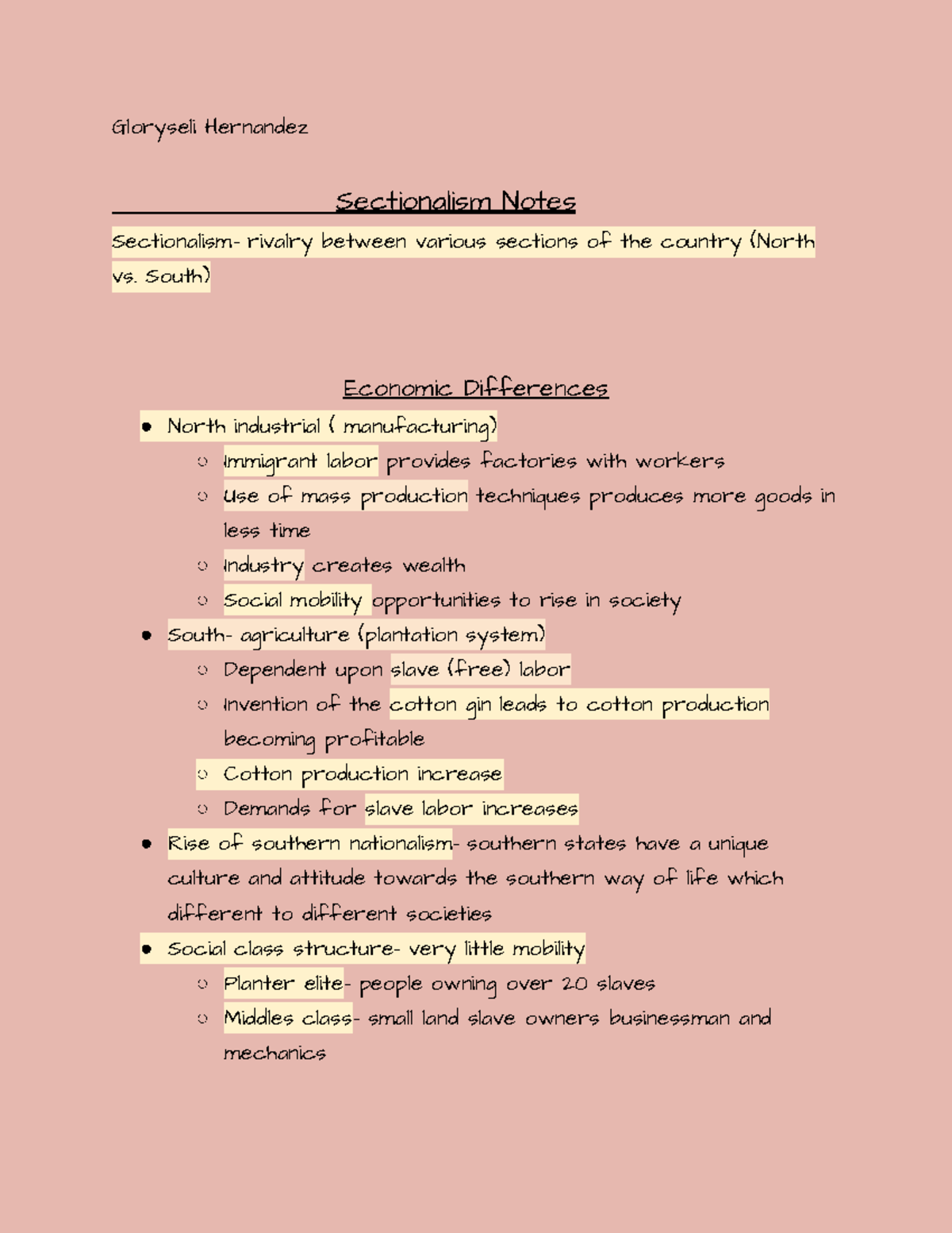 Sectionalism U.S history notes - Gloryseli Hernandez Sectionalism Notes ...