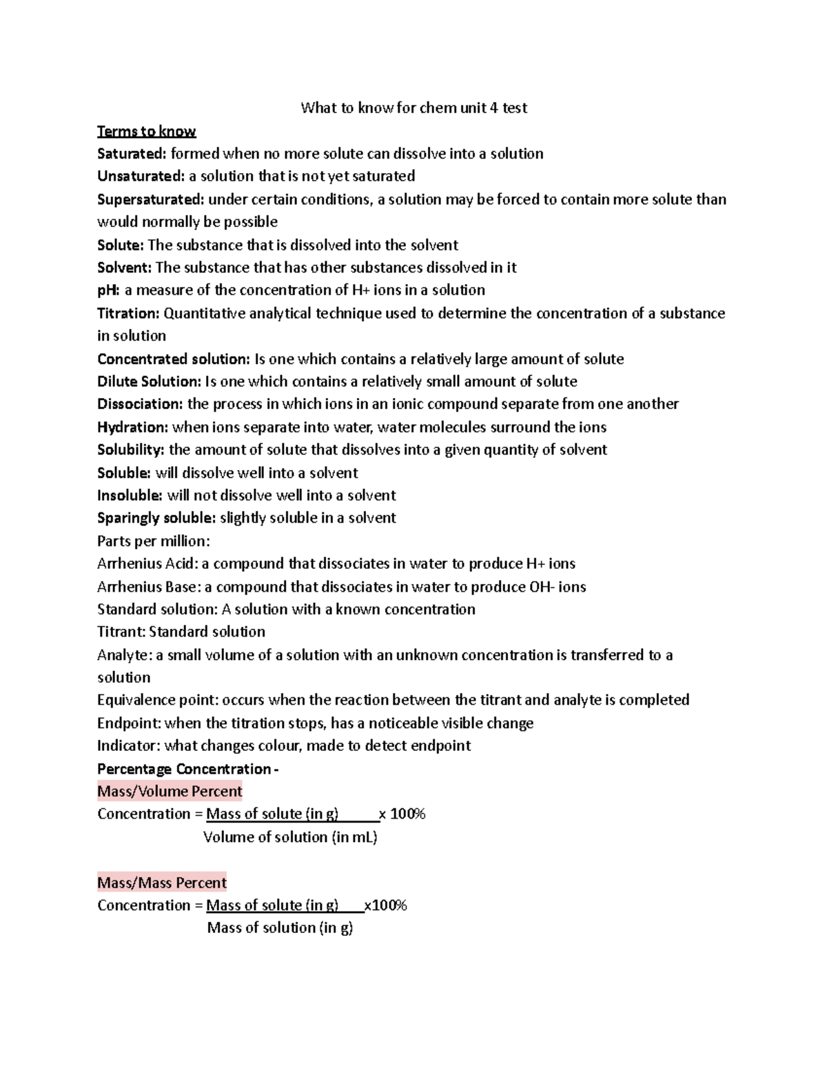 Chem Review - Study Notes - What to know for chem unit 4 test Terms to ...