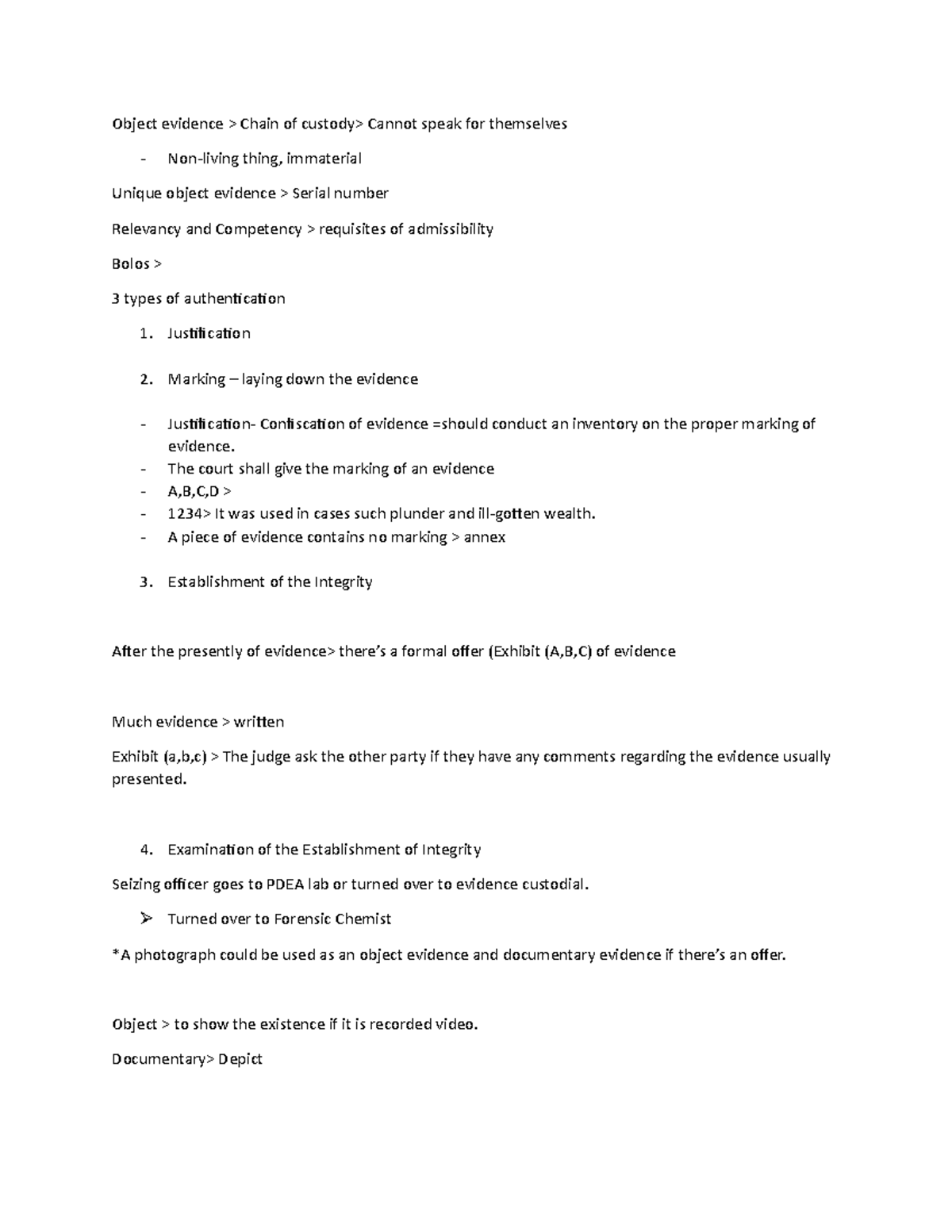 Clj6-1 - CLJ6 - Object evidence Chain of Cannot speak for themselves ...