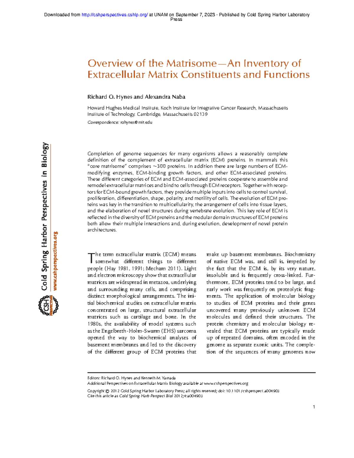 Ecm - Overview of the Matrisome—An Inventory of Extracellular Matrix ...